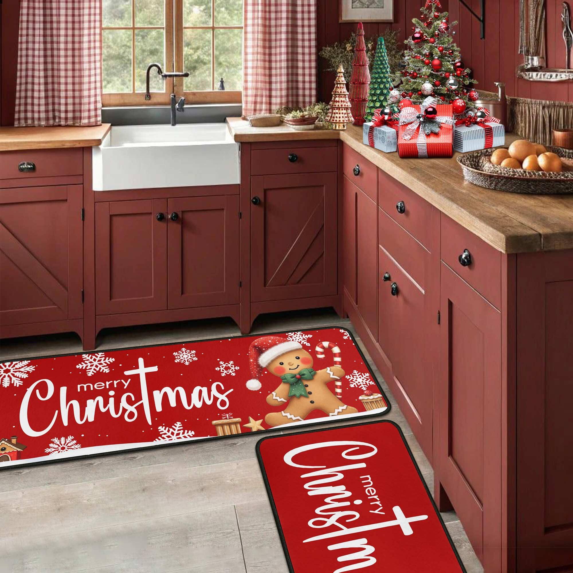 Paradigms Interiors Gingerbread Candy Merry Christmas Kitchen Mats Set ...