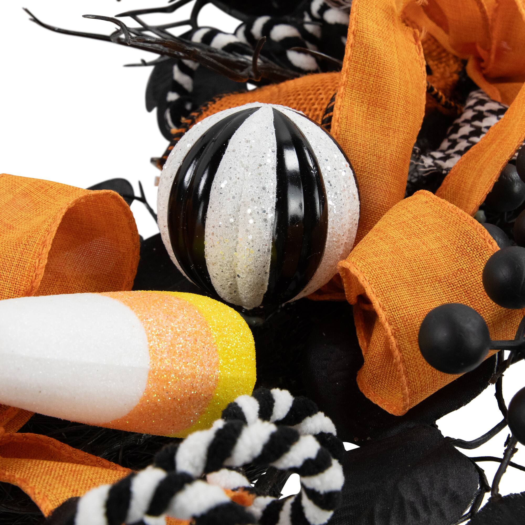 Northlight Houndstooth Bows and Candy Corn Halloween Wreath 24" Unlit ...