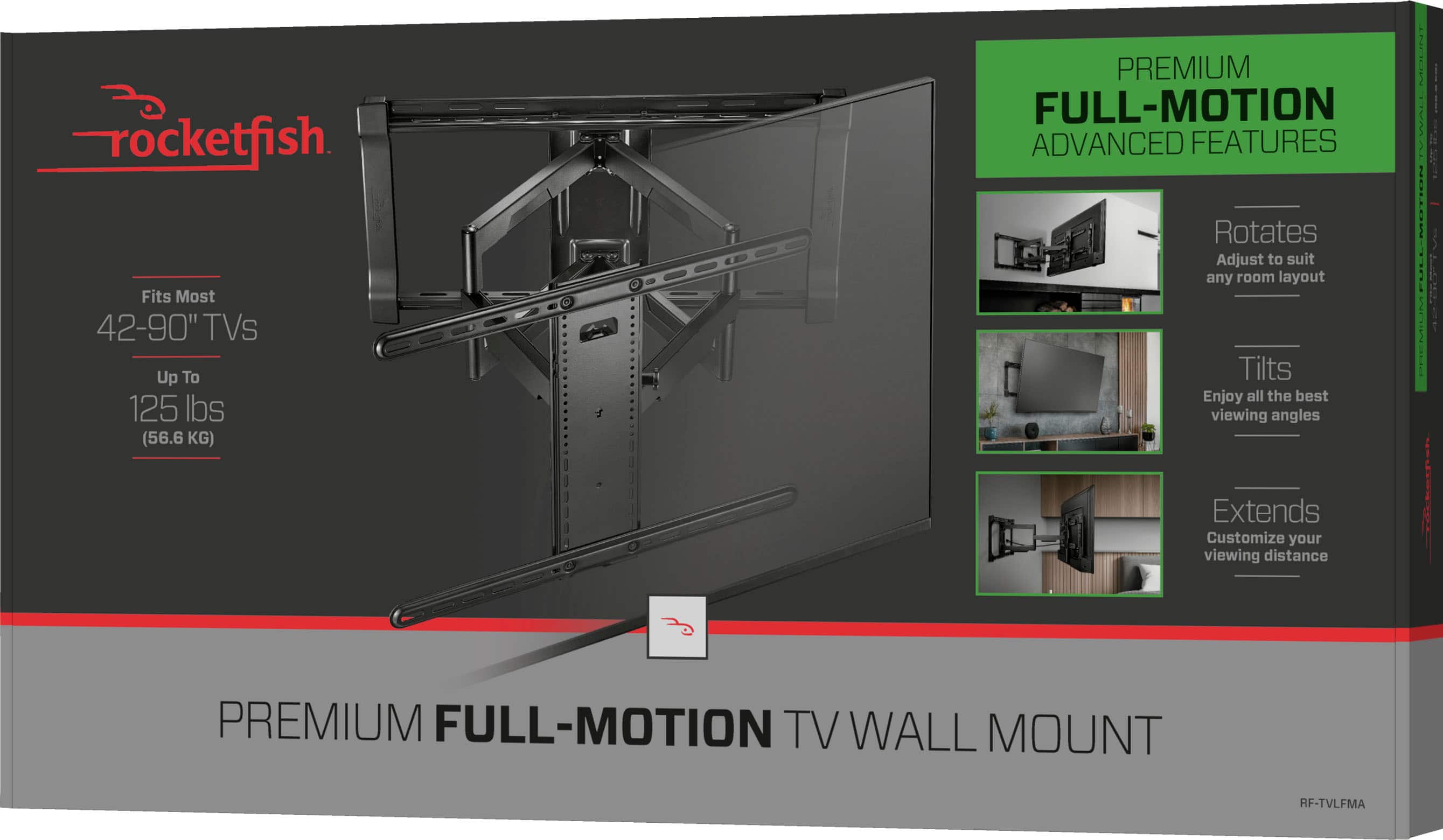 Rocketfish™ Full-Motion TV Wall Mount for Most 42"–90" TVs — Extends 26" Black RF-TVLFMA - Best Buy