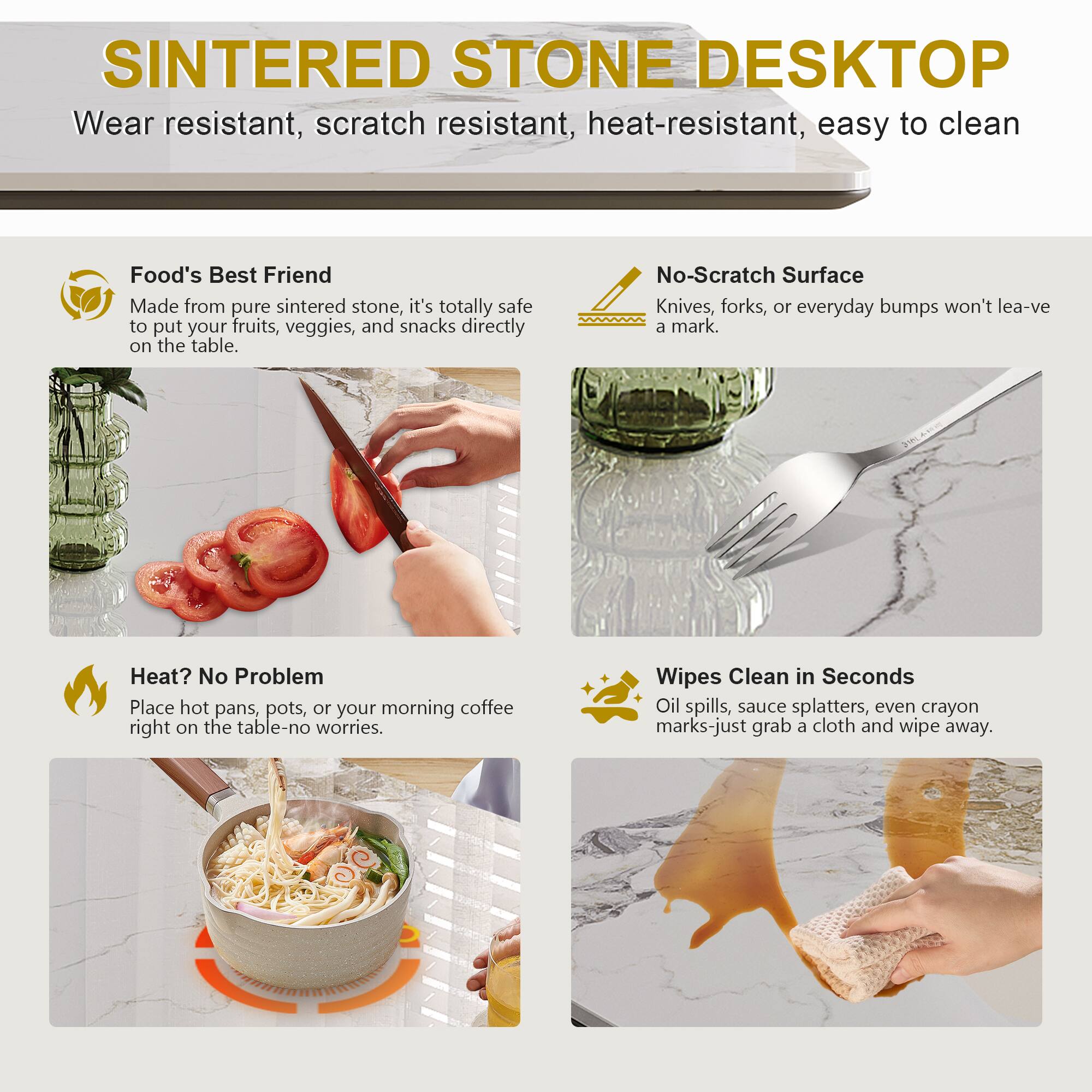 Tiramisubest 71" Modern Rectangular Dining Table for 6 8, Gold Plated ...