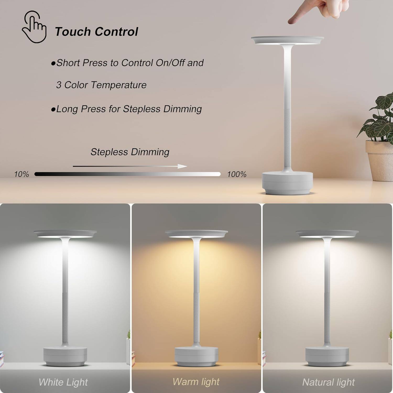 Stamp n Camp Cordless Table Lamps Rechargeable Portable 5000mAh Battery ...