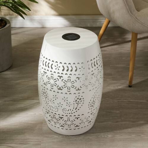 APRILSOUL Solar Side Table Built In Solar Battery Flower Pattern Night ...