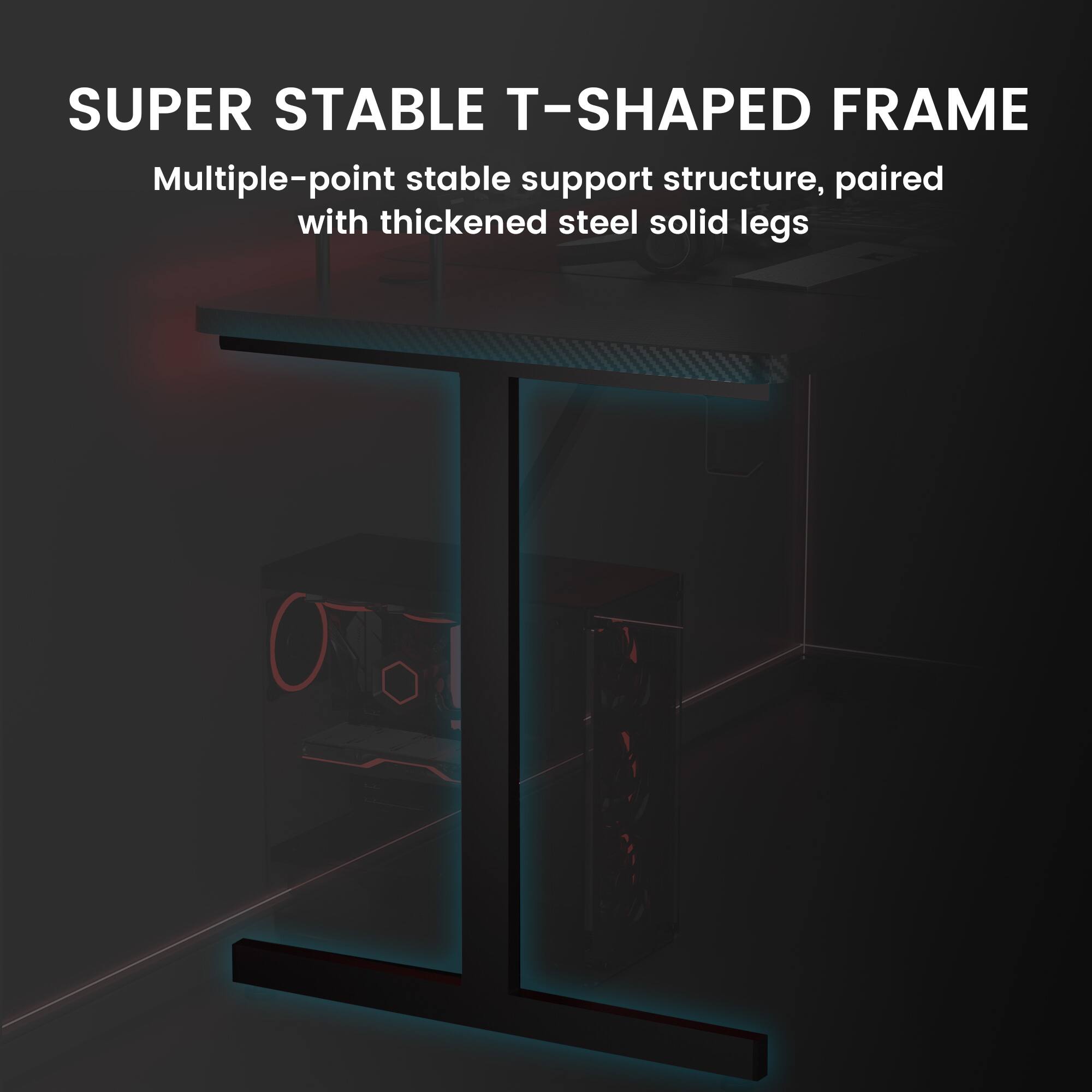 GTPlayer 55 in. Large RGB Gaming Desk with Mouse Pad T Shaped Office ...