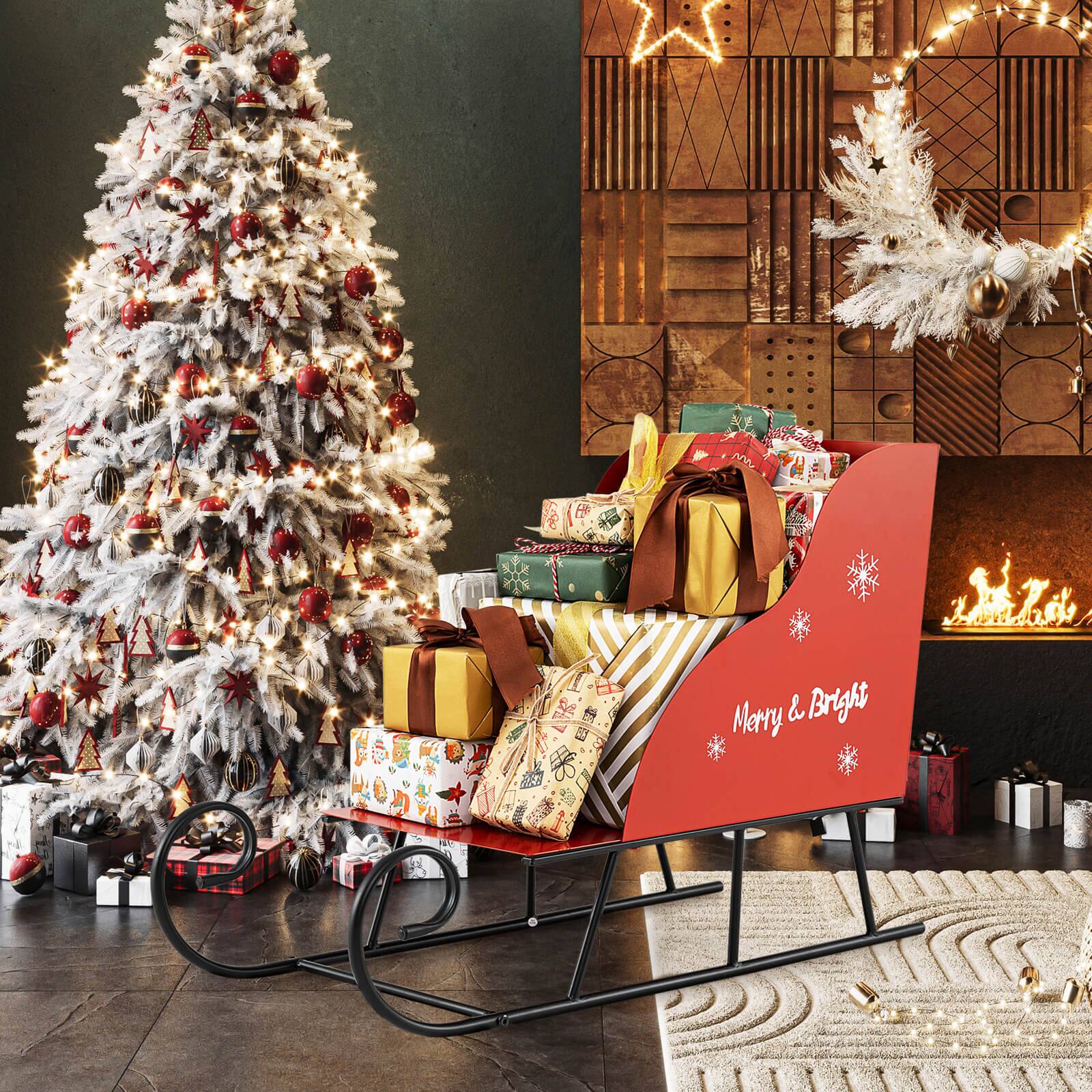 Costway Metal Christmas Santa Sleigh Basket Festive Decorative Sleigh ...