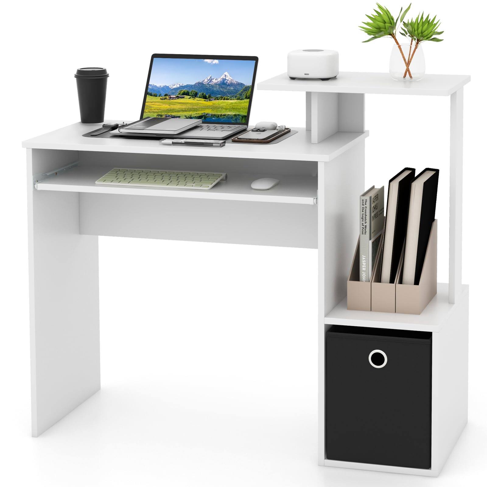 Ecooso Space Saving Computer Desk with Pull Out Keyboard Tray, Compact ...