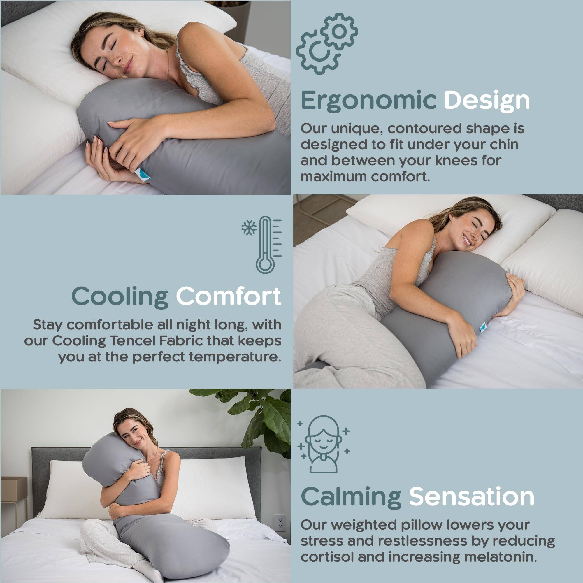 Paradigms Interiors Weighted Body Pillow 8lbs For Deeper Sleep Pillows Adults Full Sleeping Side ...