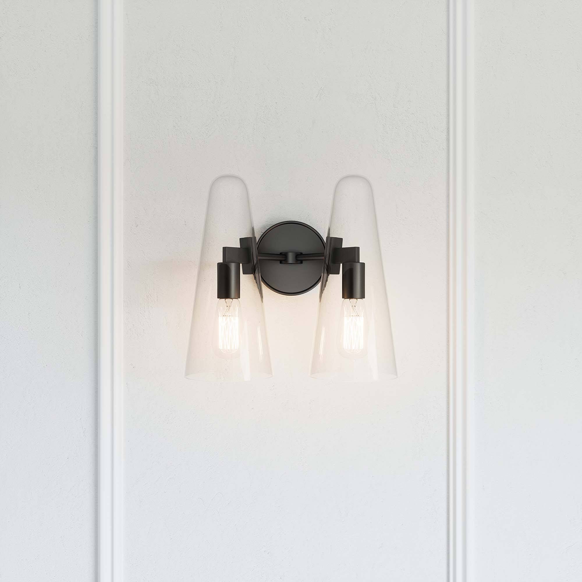 Beacon 2 Light Wall Sconce by Modway Clear Black EEI-5646-CLR-BLK ...