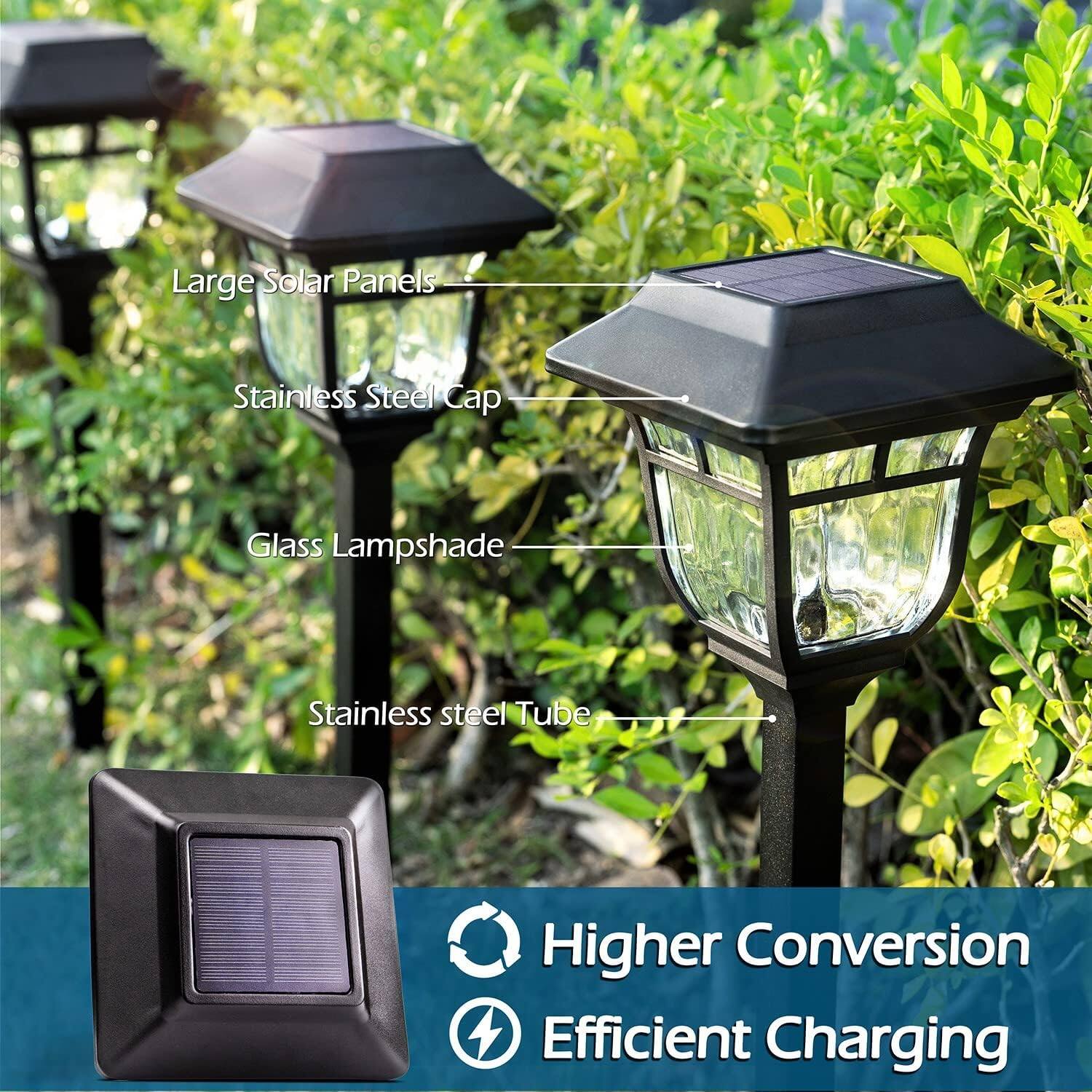 MOSZAR LLC Waterproof Outdoor Glass Metal Solar Pathway Lights with Two ...