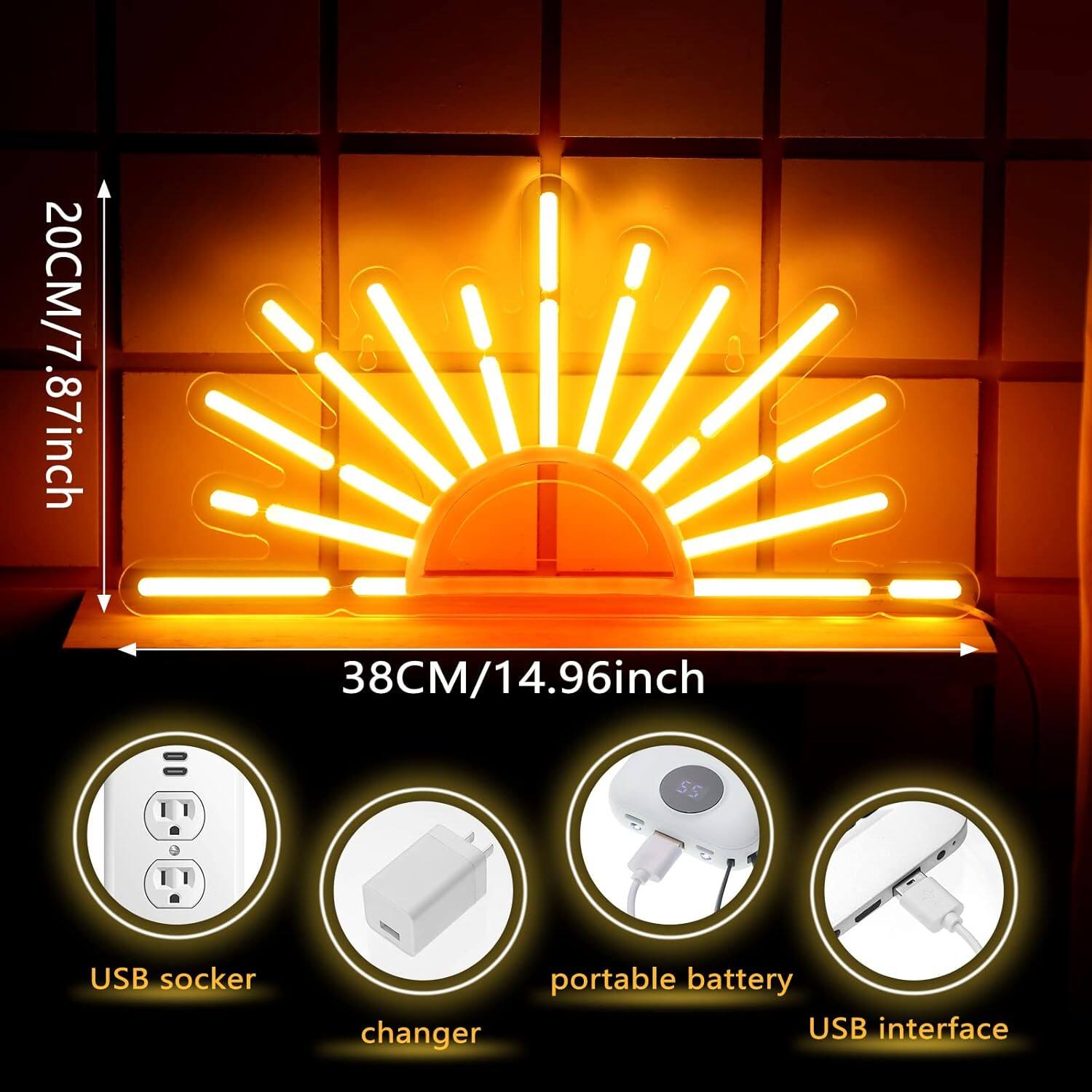 Auledio Orange Sunrise Sunset Neon Sign Boho Wall Art Neon Lights for ...