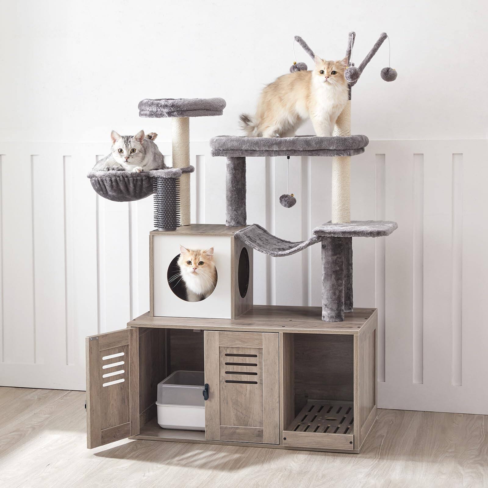 JETRANSPORT Large Litter Box Cat Tree With 30.7'' Long Enclosure Modern ...
