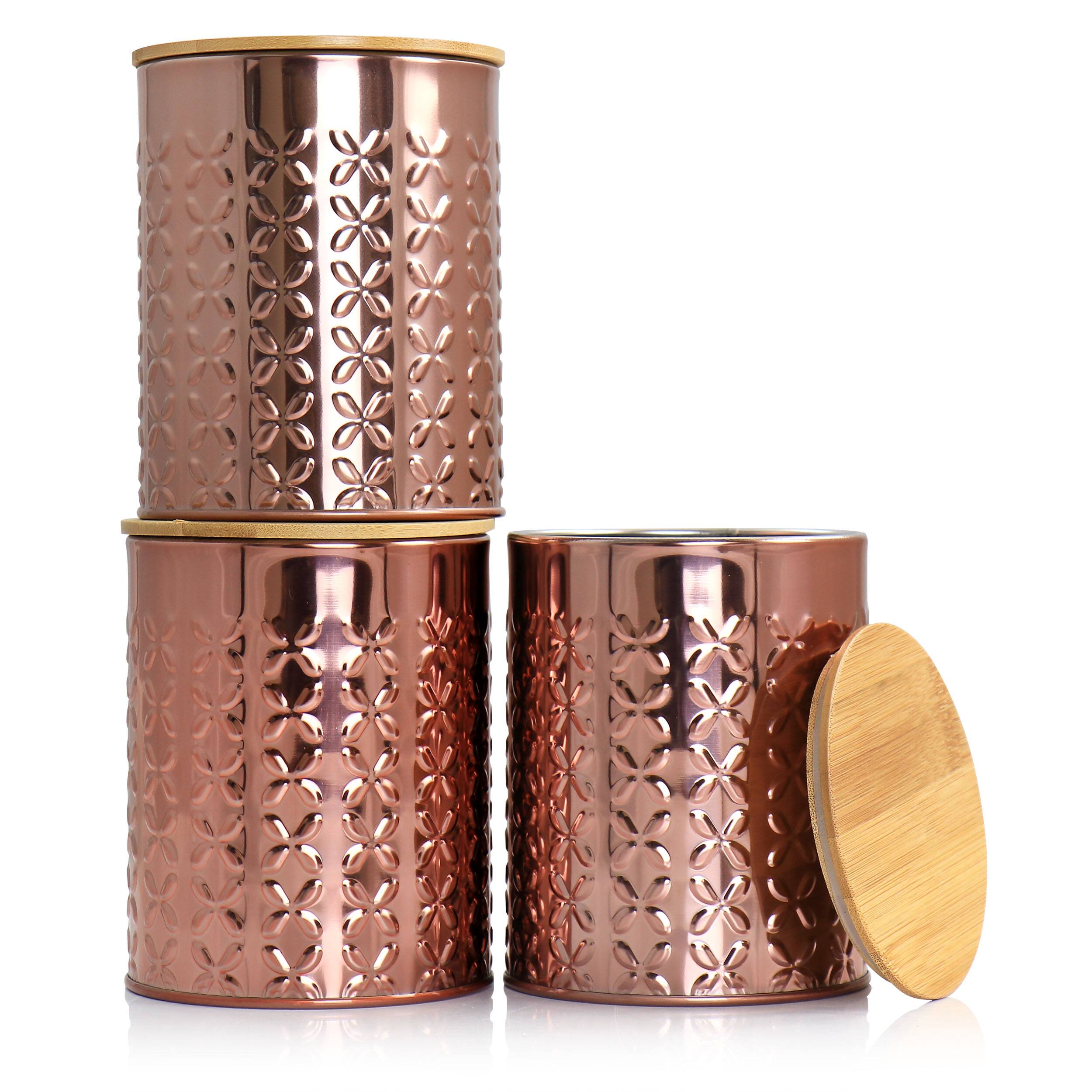 MegaChef 3 Piece Golden Kitchen Canister Set with Bamboo Lids Rose Gold ...