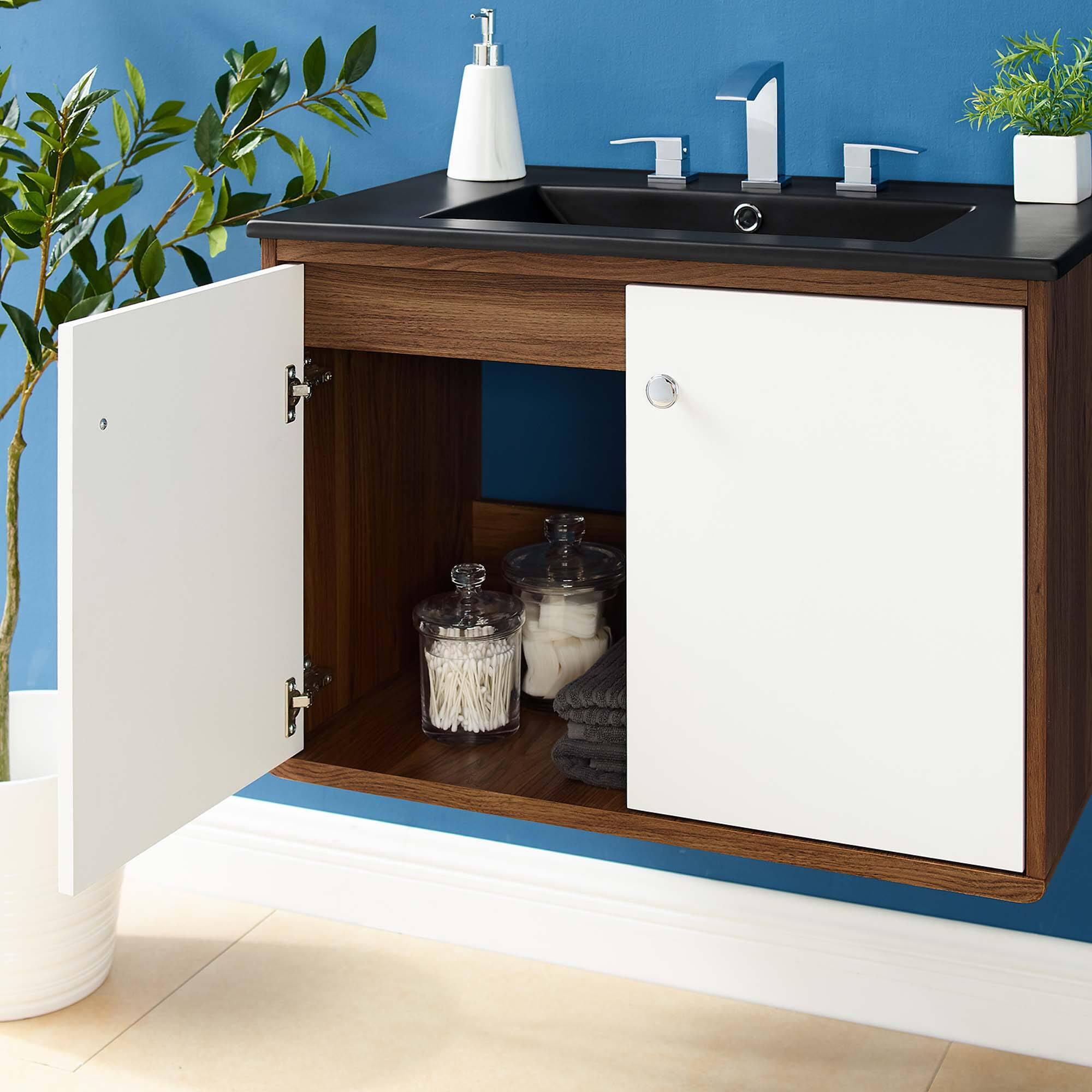 Transmit Wall Mount Bathroom Vanity Basin Included by Modway Walnut ...