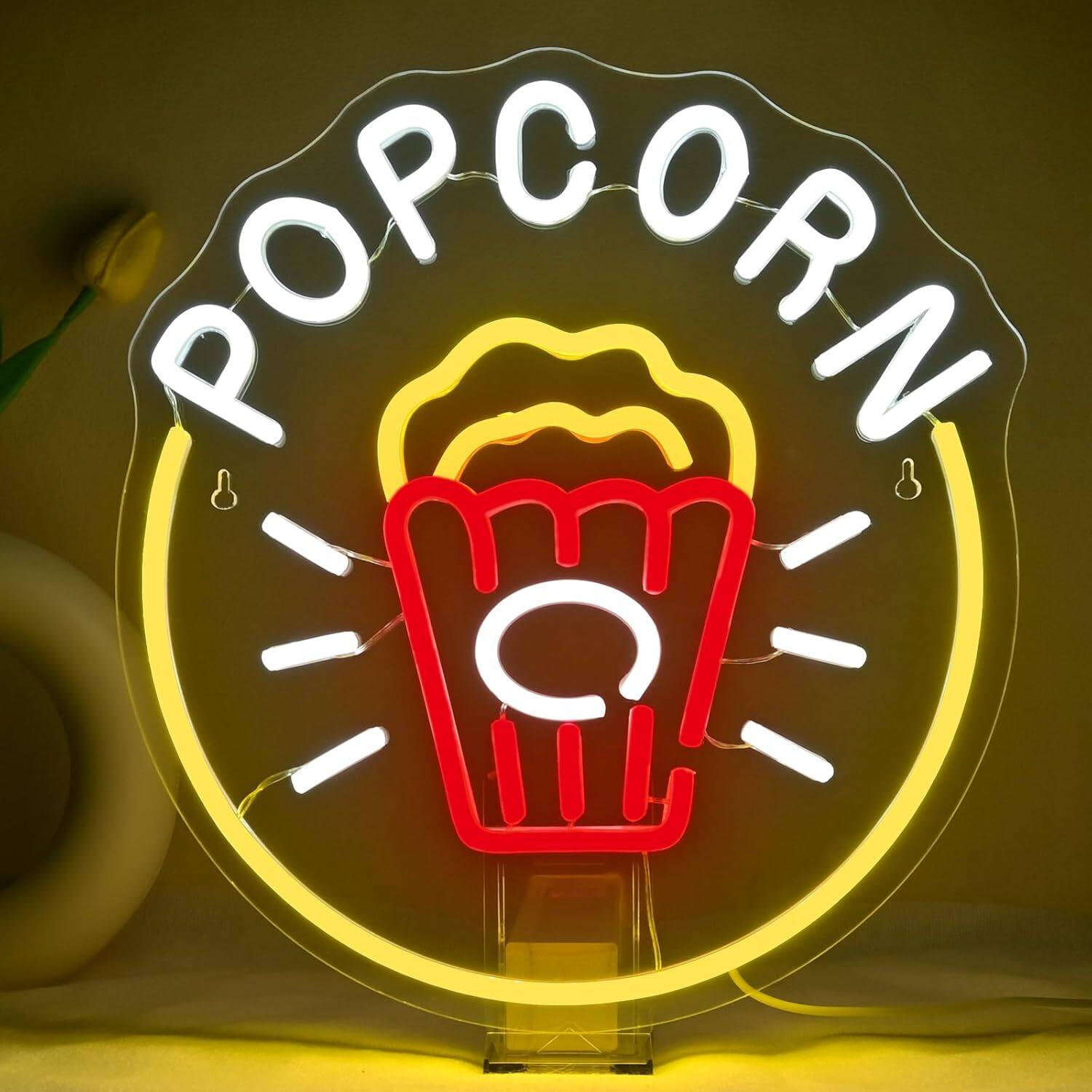 Auledio Popcorn Neon Signs for Wall Decor, Dimmable LED Neon Light USB ...