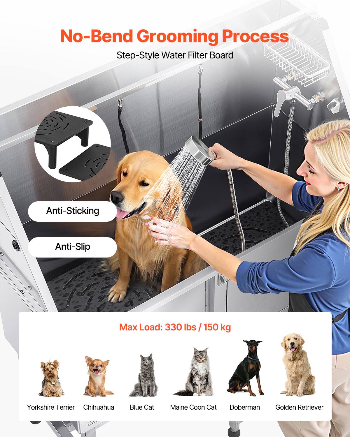 VEVOR Stainless Steel Dog Washing Station, 50 inch Pet Grooming Tub w ...