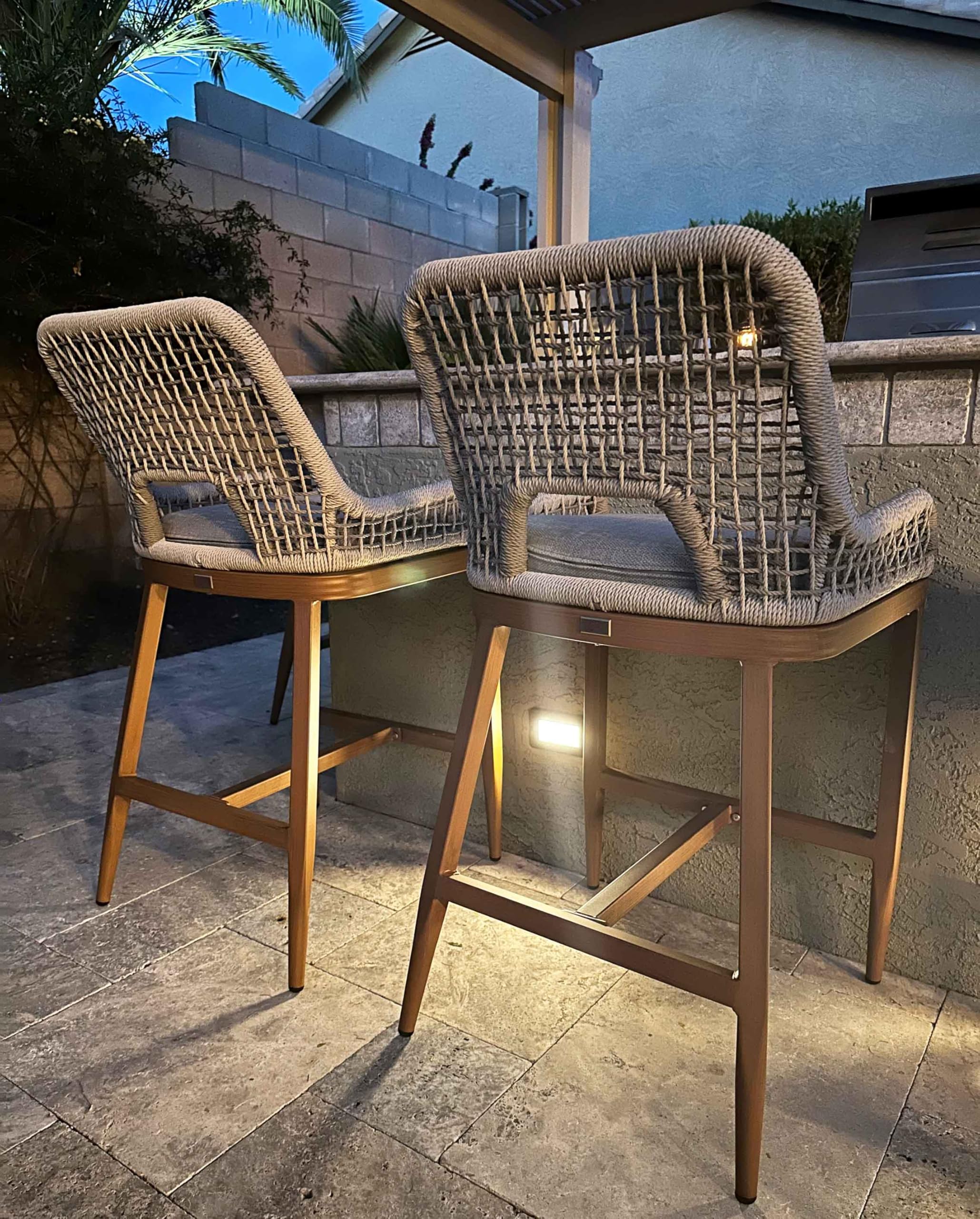 PURPLE LEAF Outdoor Bar Stool Set of 2, Wicker Rattan Bar stools with ...