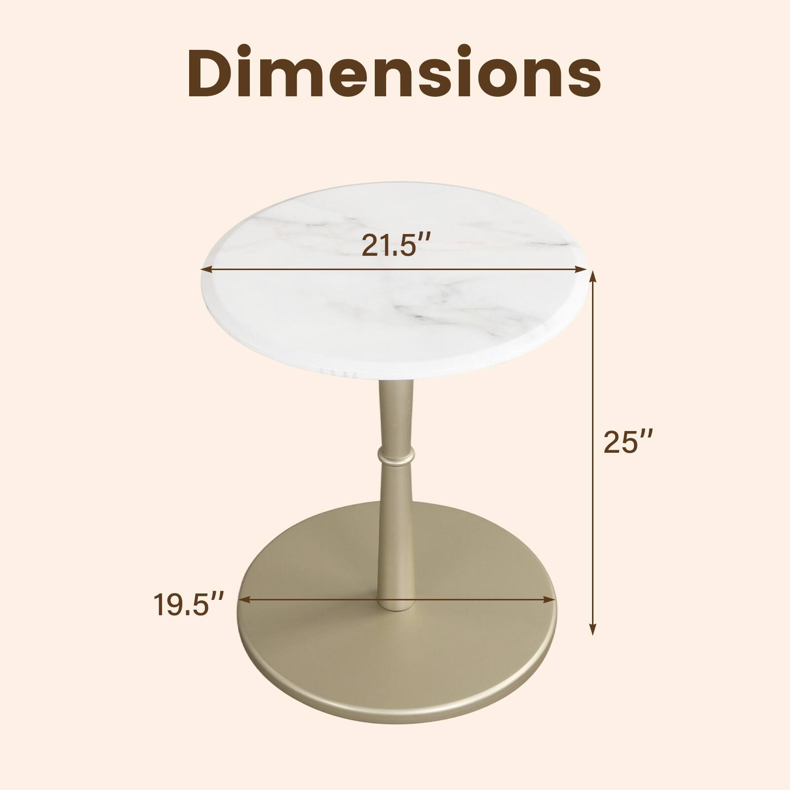 Costway 2 PCS Round Marble Side Table with Stone Finish & Wooden Base ...