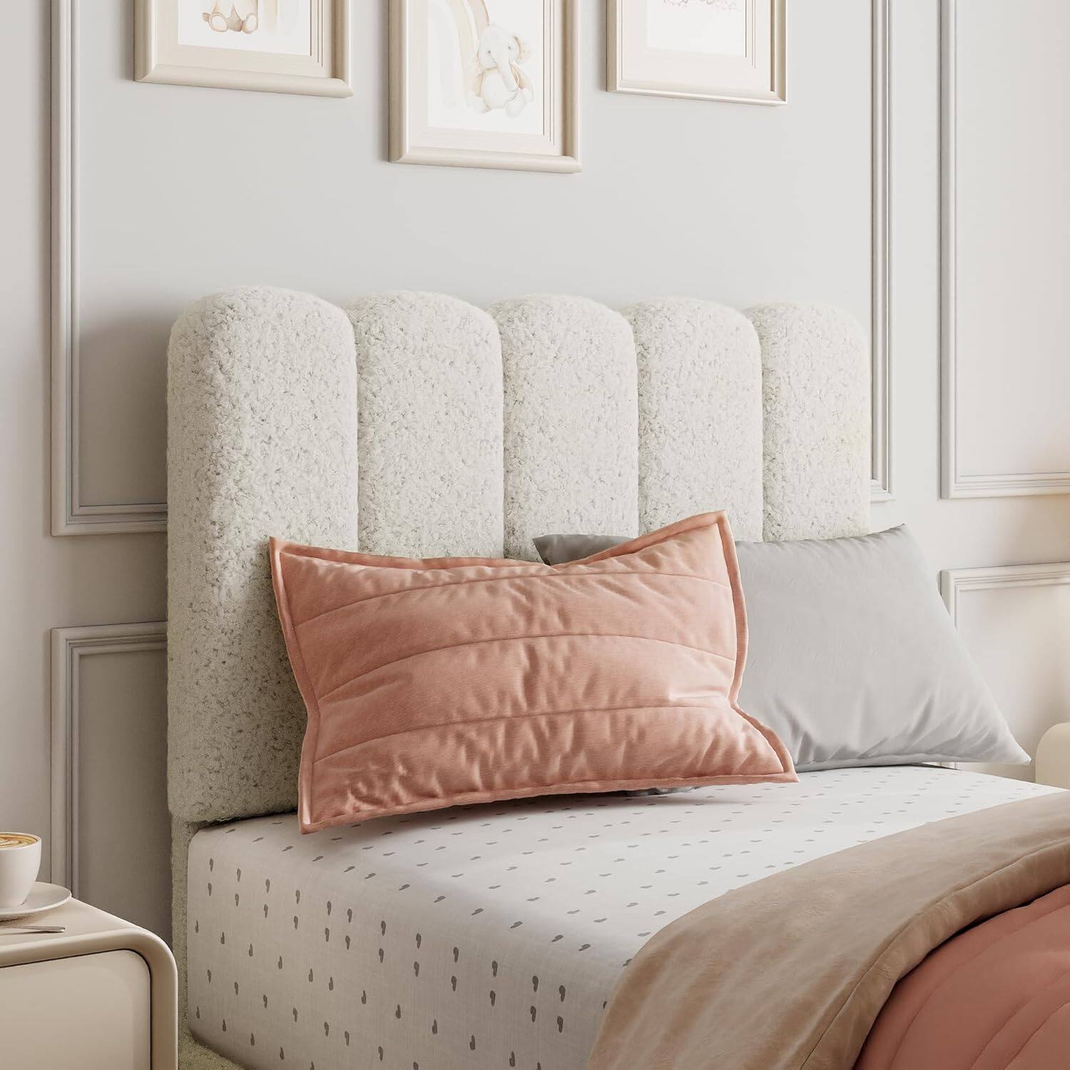 Homhougo Boucle Twin XL Bed Frame with Wave Headboard Upholstered ...