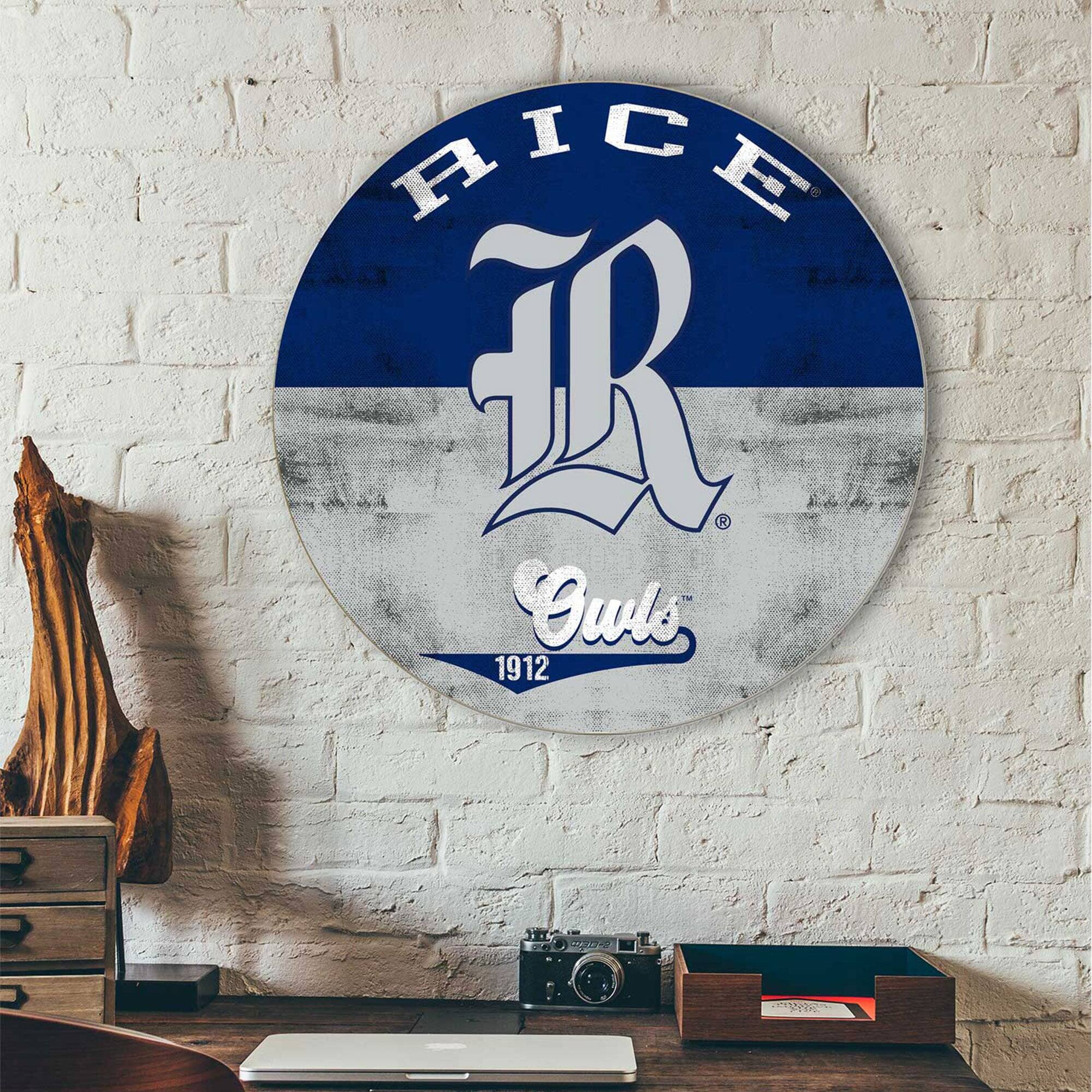 Jardine Rice Owls 20'' x 20'' Retro Logo Circle Sign Blue 200835592 ...