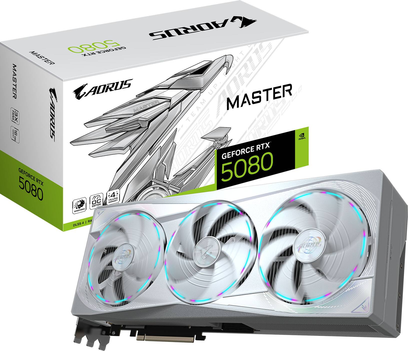 GIGABYTE NVIDIA GeForce RTX 5080 AORUS MASTER ICE GDDR7 16G PCI Express 5.0 Graphics Card White ...