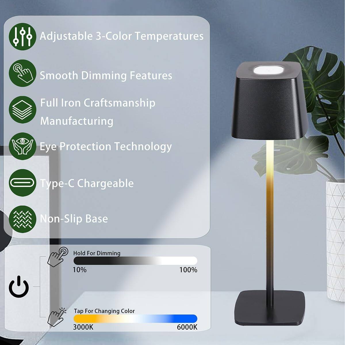 Stamp n Camp Cordless Table Lamp Rechargeable Lamp with 3 Colors ...