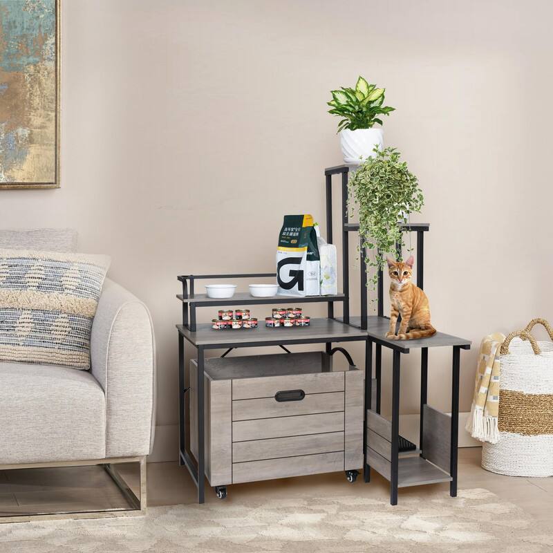 GARVEE Wood Corner Plant Stand Hidden Cat Litter Box Enclosure ...