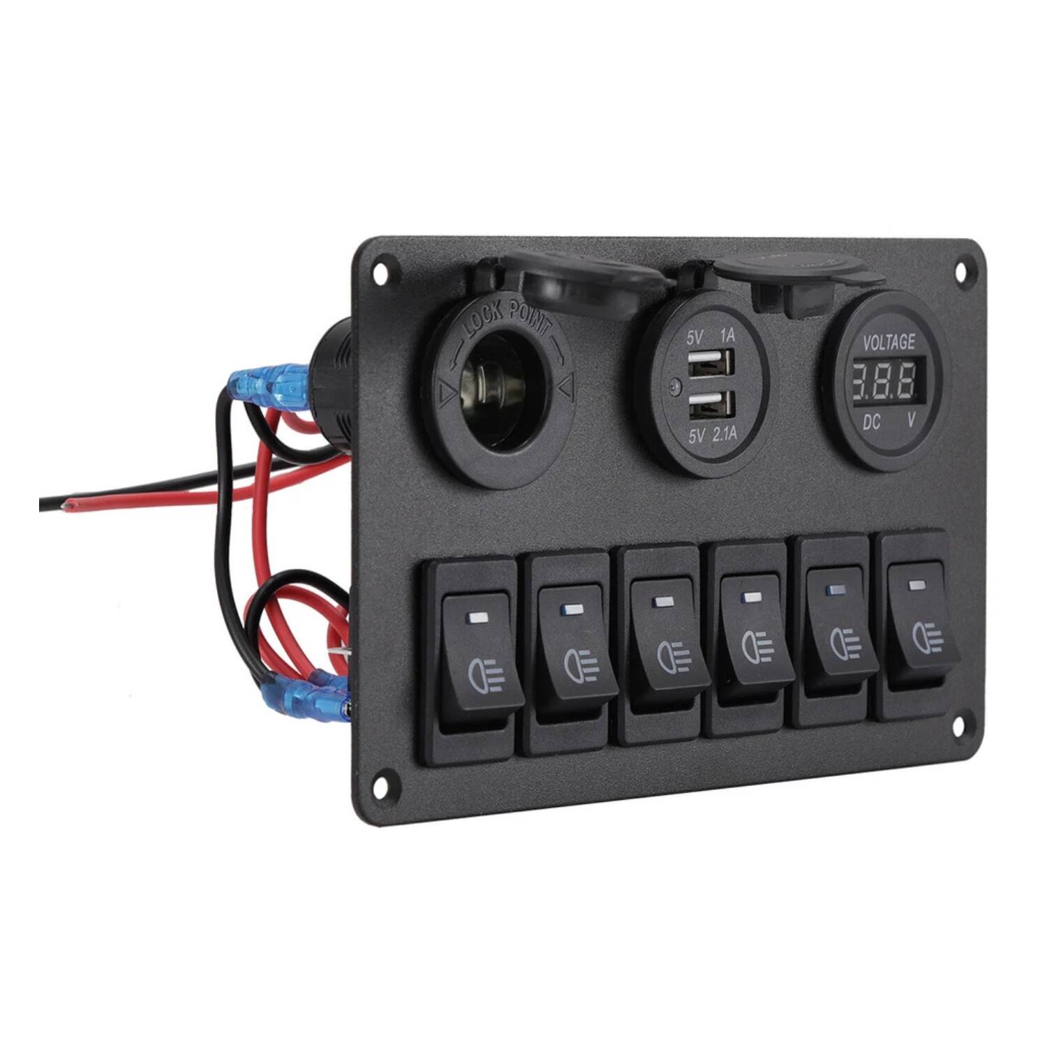 Stock Preferred 6 Gang Waterproof Rocker Switch Panel 12V/24V Black SP ...