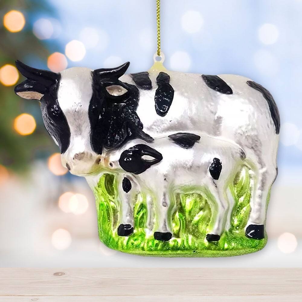 OrnamentallyYou Cow and Calf Glass Christmas Ornament Multi colored ...