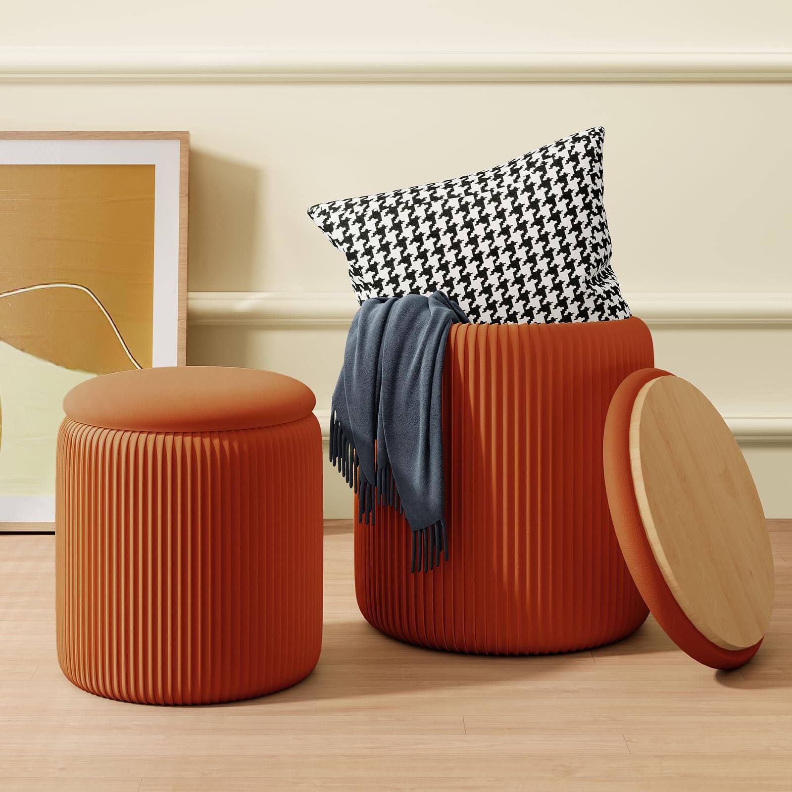 Fabibe Round Ottoman with Storage Set of 2, White Vanity Stool ...