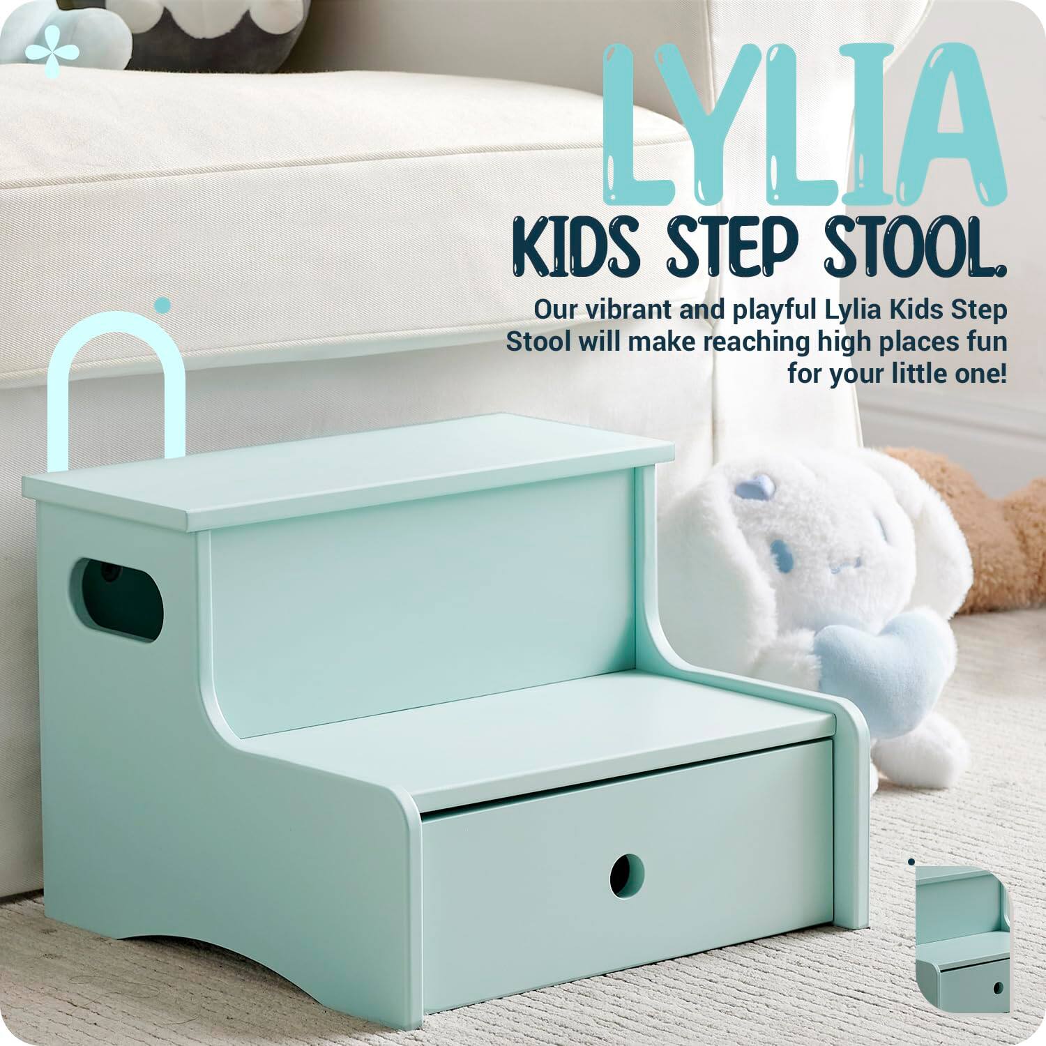 Kings Brand Furniture Wooden Toddler Step Stool for Kids with Storage ...