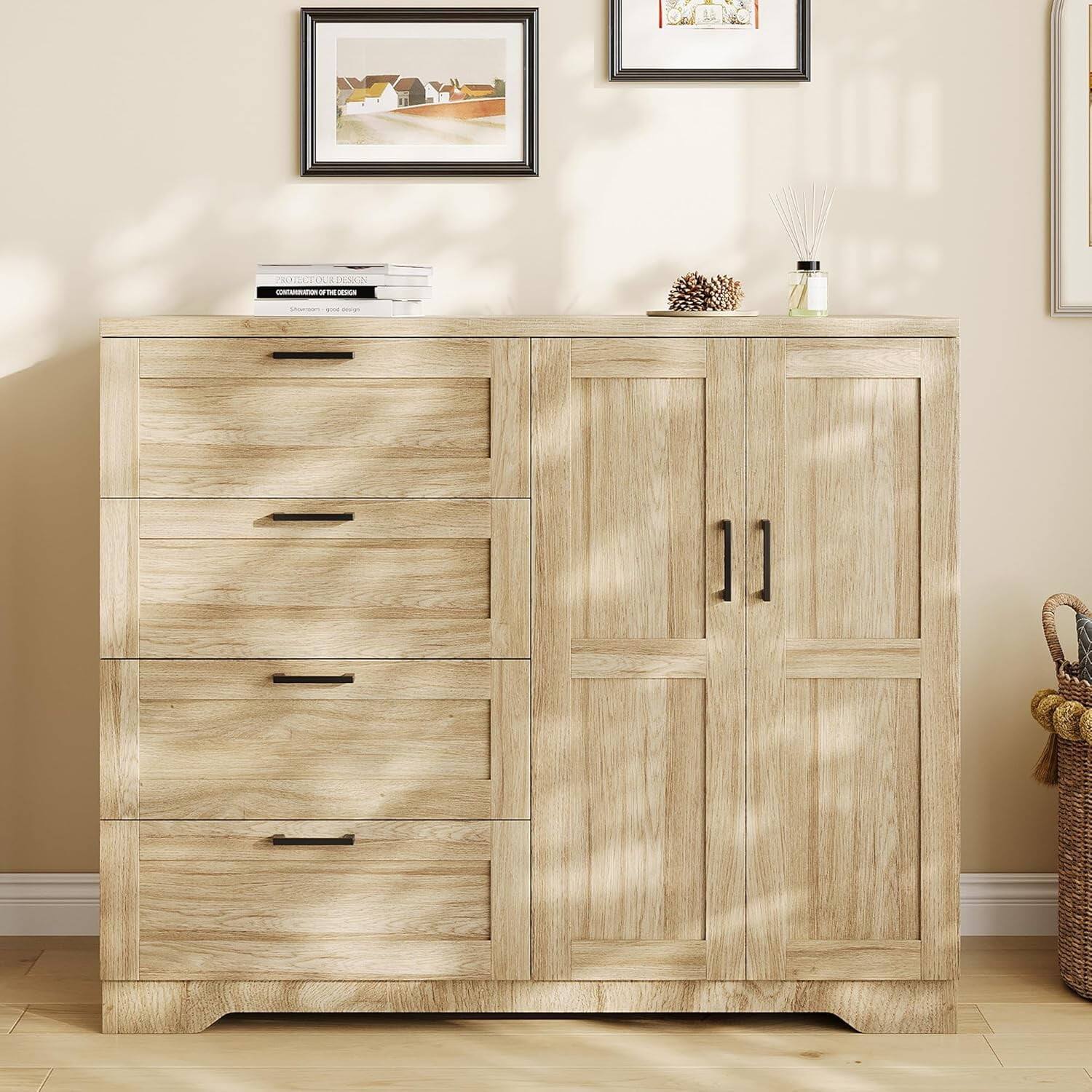 Jojoka Storage Cabinet Storage Cabinet Natural Wood Color 4 Drawer Low ...