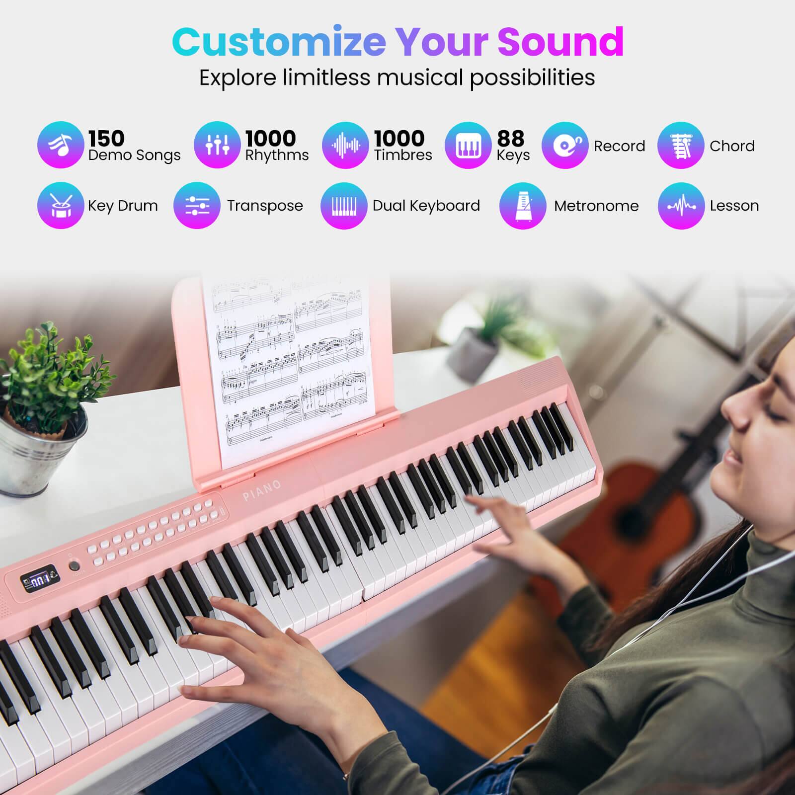 Costway 88 Key Folding Piano Keyboard with Wireless MIDI Dual Speakers ...