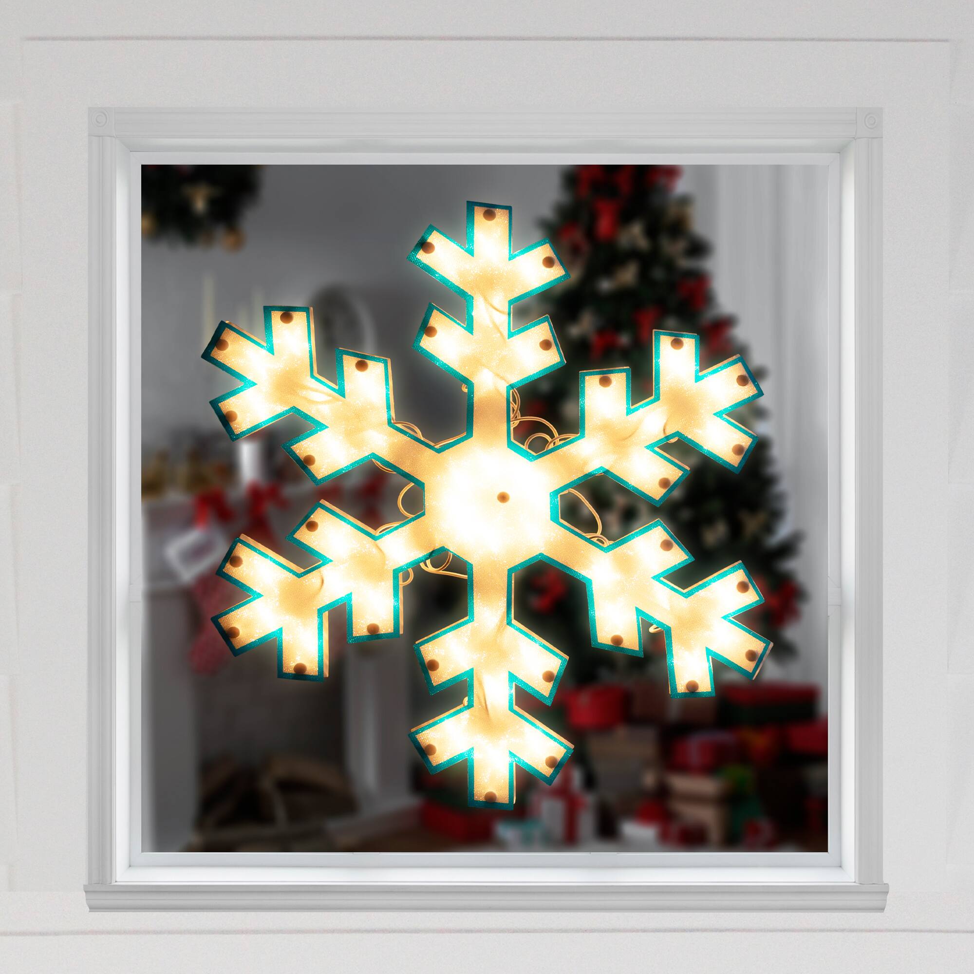 Northlight Lighted Snowflake Christmas Window Decoration 16.75" Blue ...
