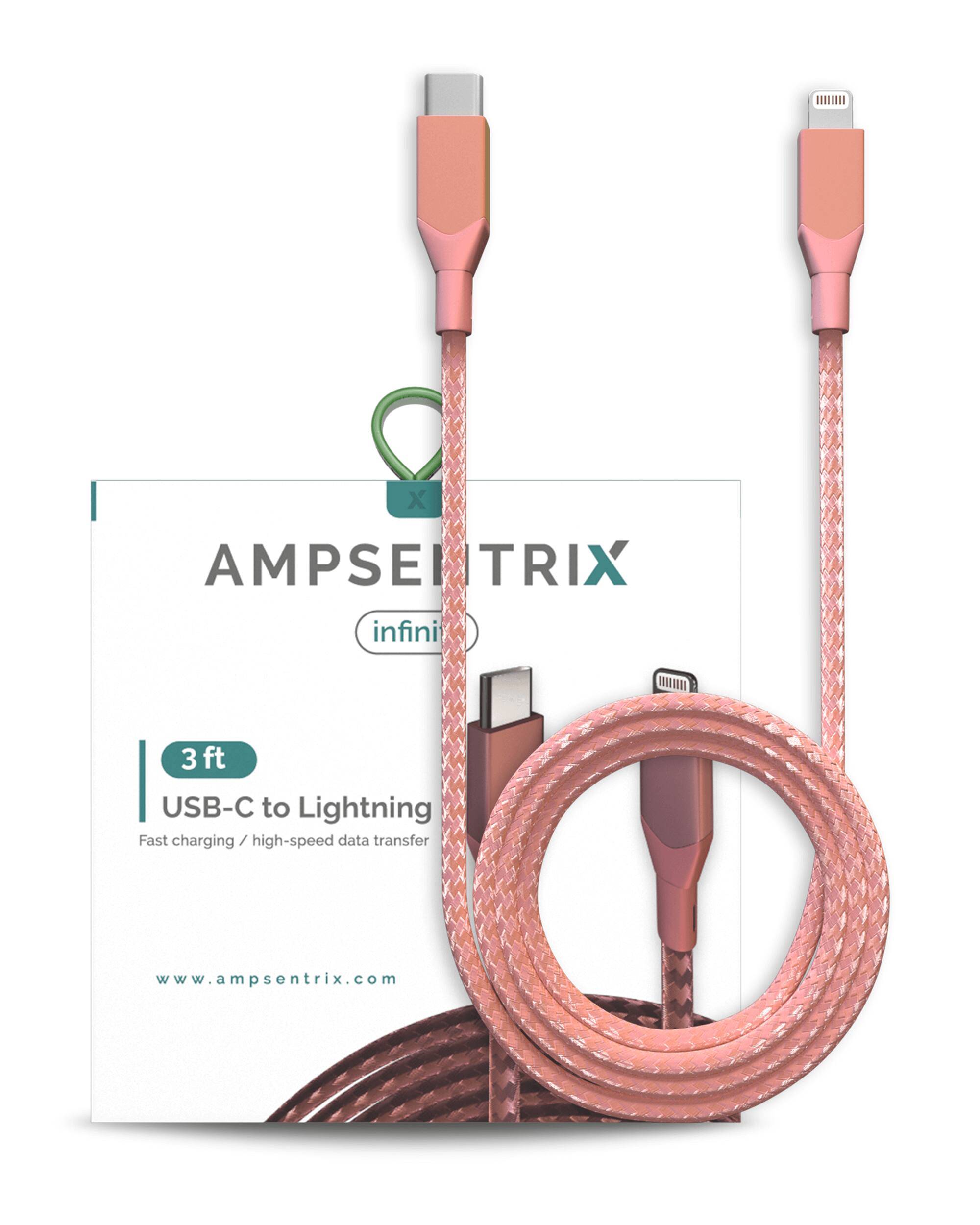 Ampsentrix 3 ft Non MFI Lightning To USB Type C Cable (Infinity) Pink N ...