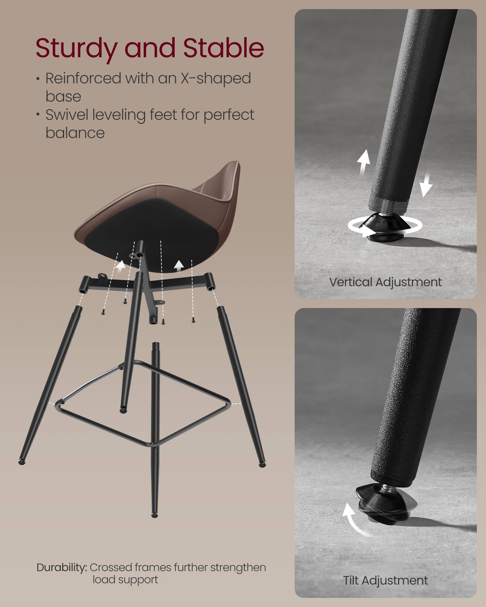 Songmics Home Bar Stools Set of 2, Counter Height Bar Stools with Back ...