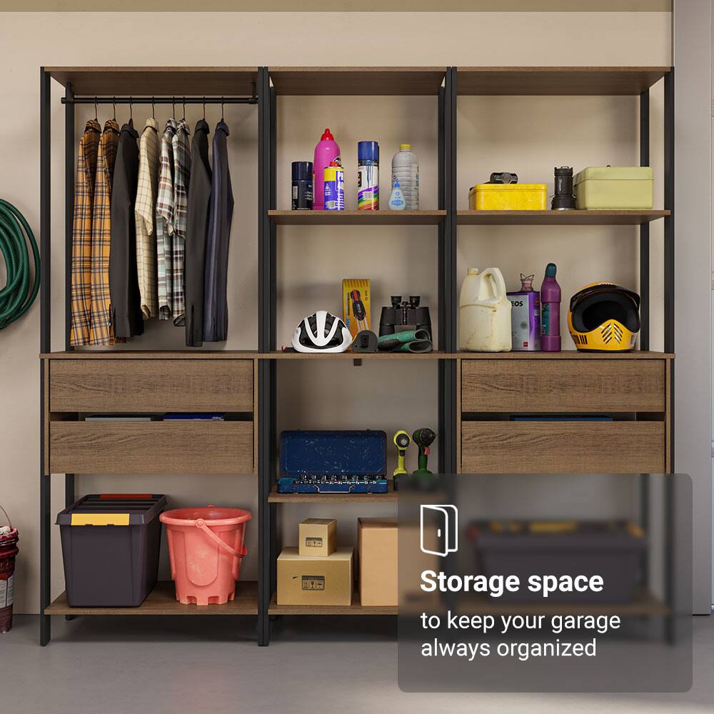 Madesa Garage Storage Rack with 4 Drawers, Open Shelves and Hanging ...