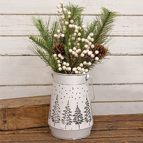 BreeBe Distressed Metal Winter Trees Etched Bucket White GC23803 - Best Buy
