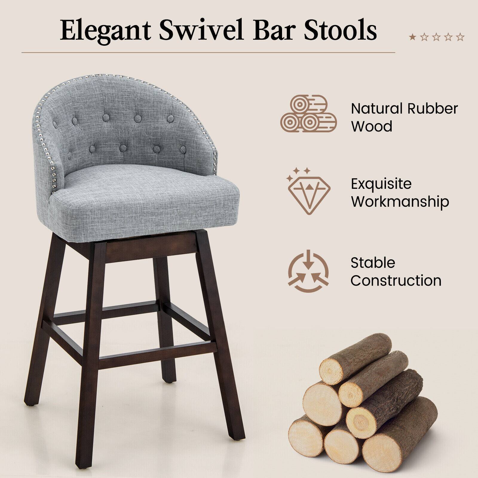 Ecooso Set of 2 Swivel Bar Stools with Padded Back and Rubber Wood Legs ...