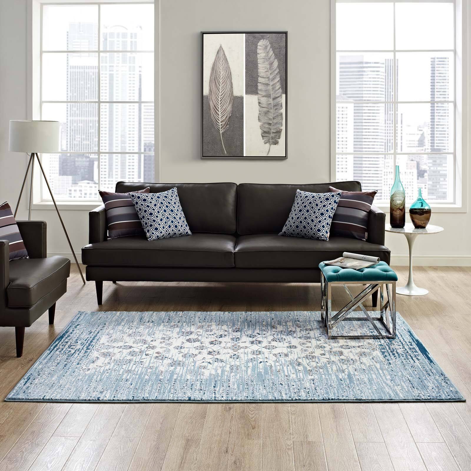 Modway Chiara Distressed Floral Lattice Contemporary Area Rug Moroccan ...