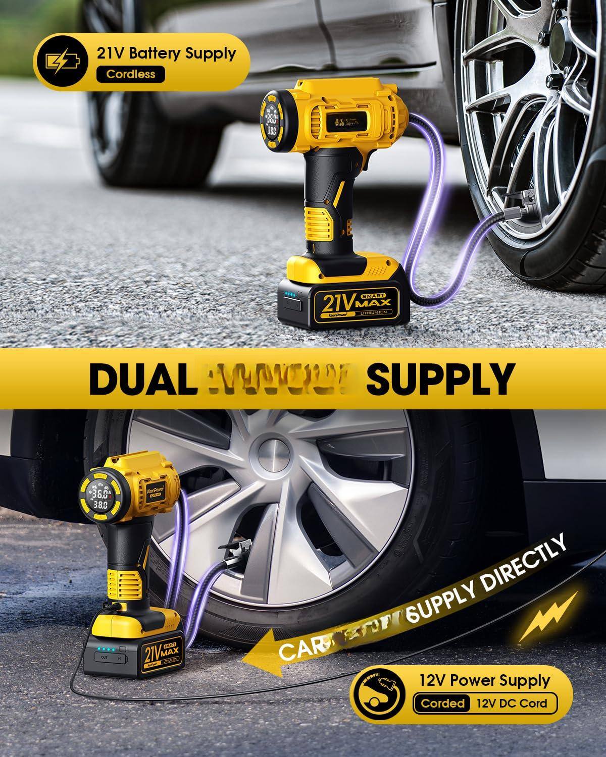 JETRANSPORT Cordless Tire Inflator Portable Air Compressor 160psi Car ...