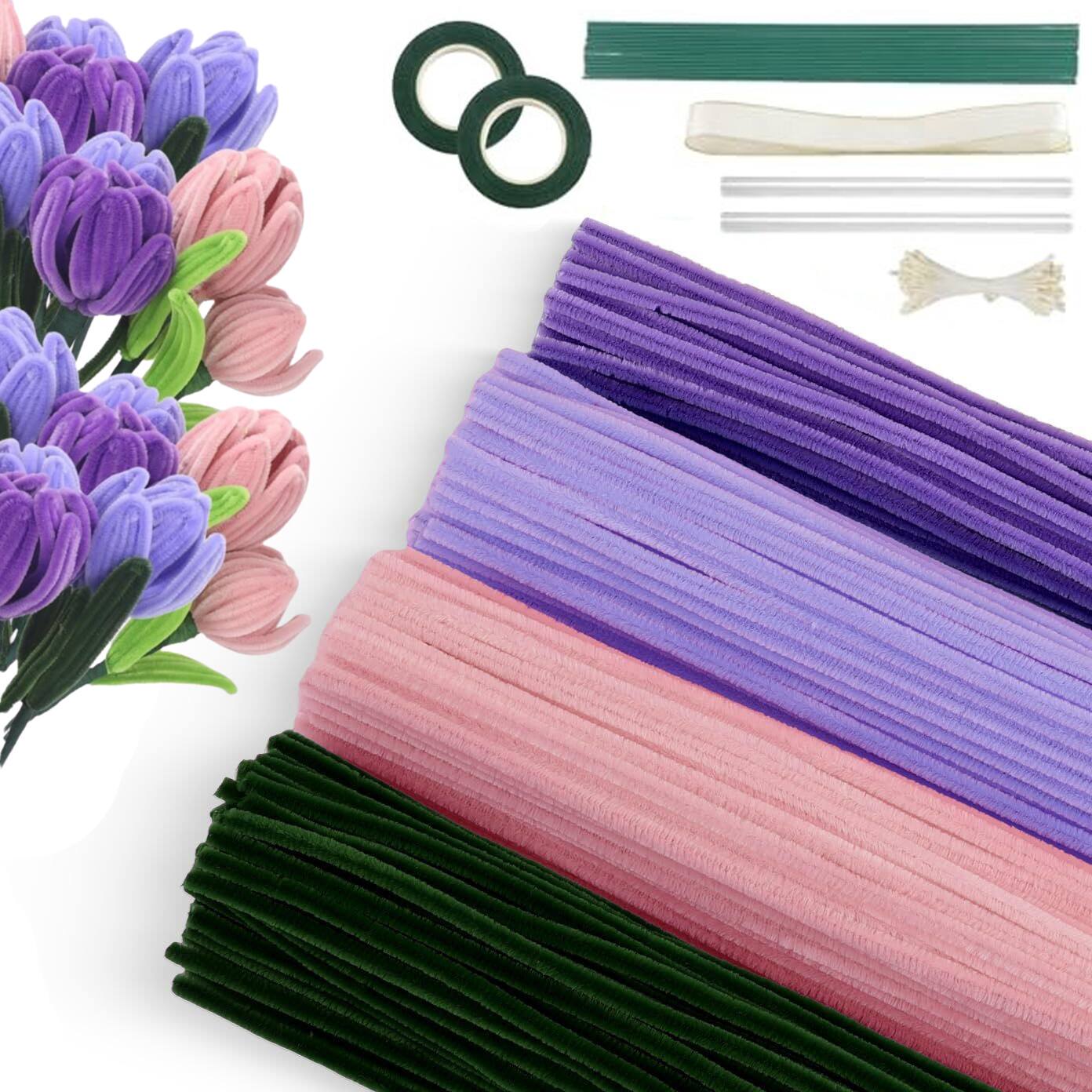 Auledio 400pcs Pipe Cleaner Craft Kit – DIY Flower Making Set with ...