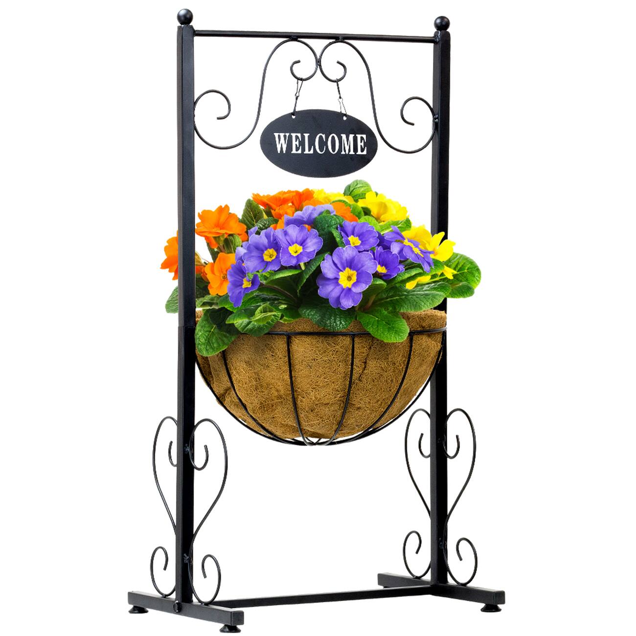 Sorbus Welcome Planter Basket Stand with Coco Liner, Stylish Flower ...