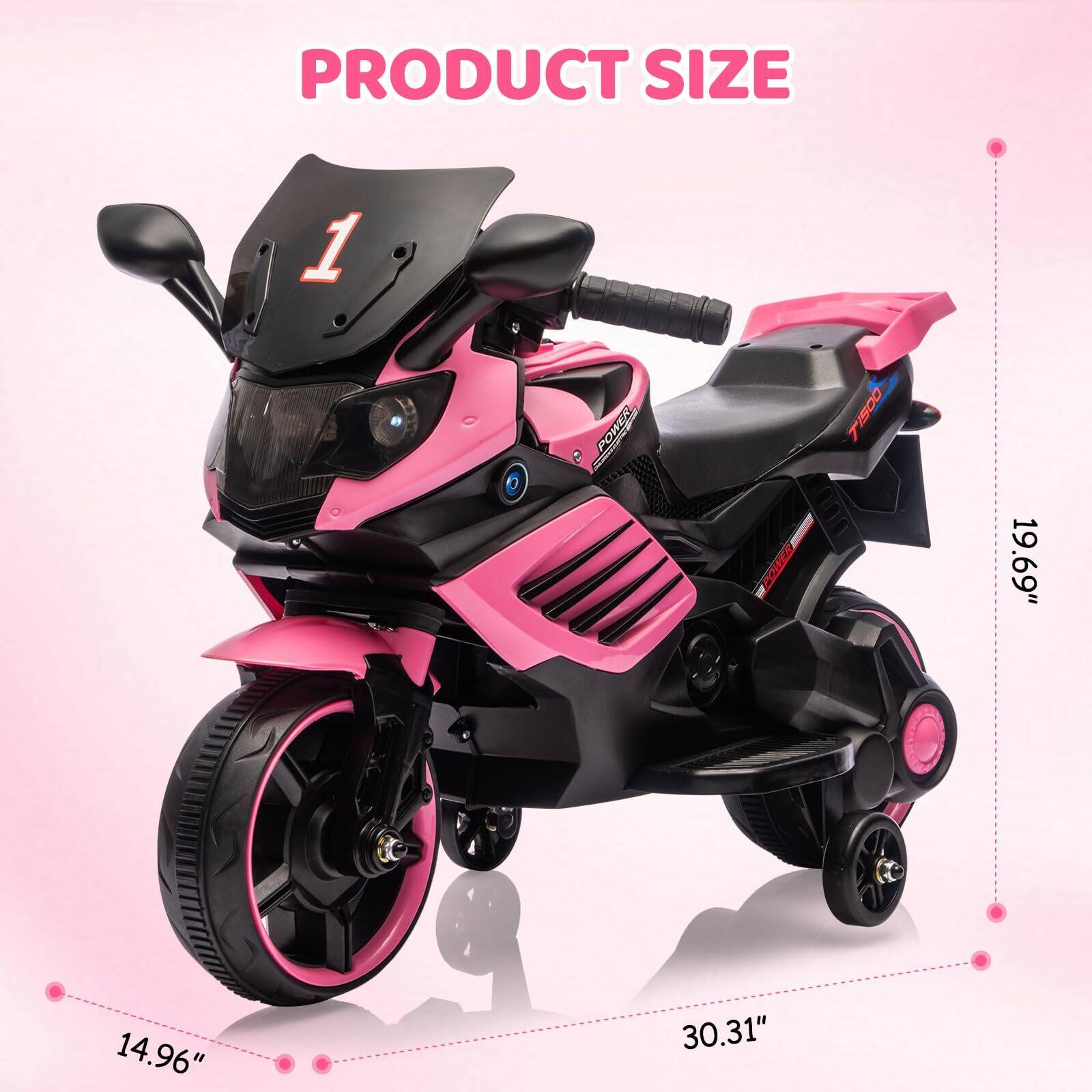 Jojoka Kids Ride On Motorcycle with Training Wheels, Light, Music Pink ...