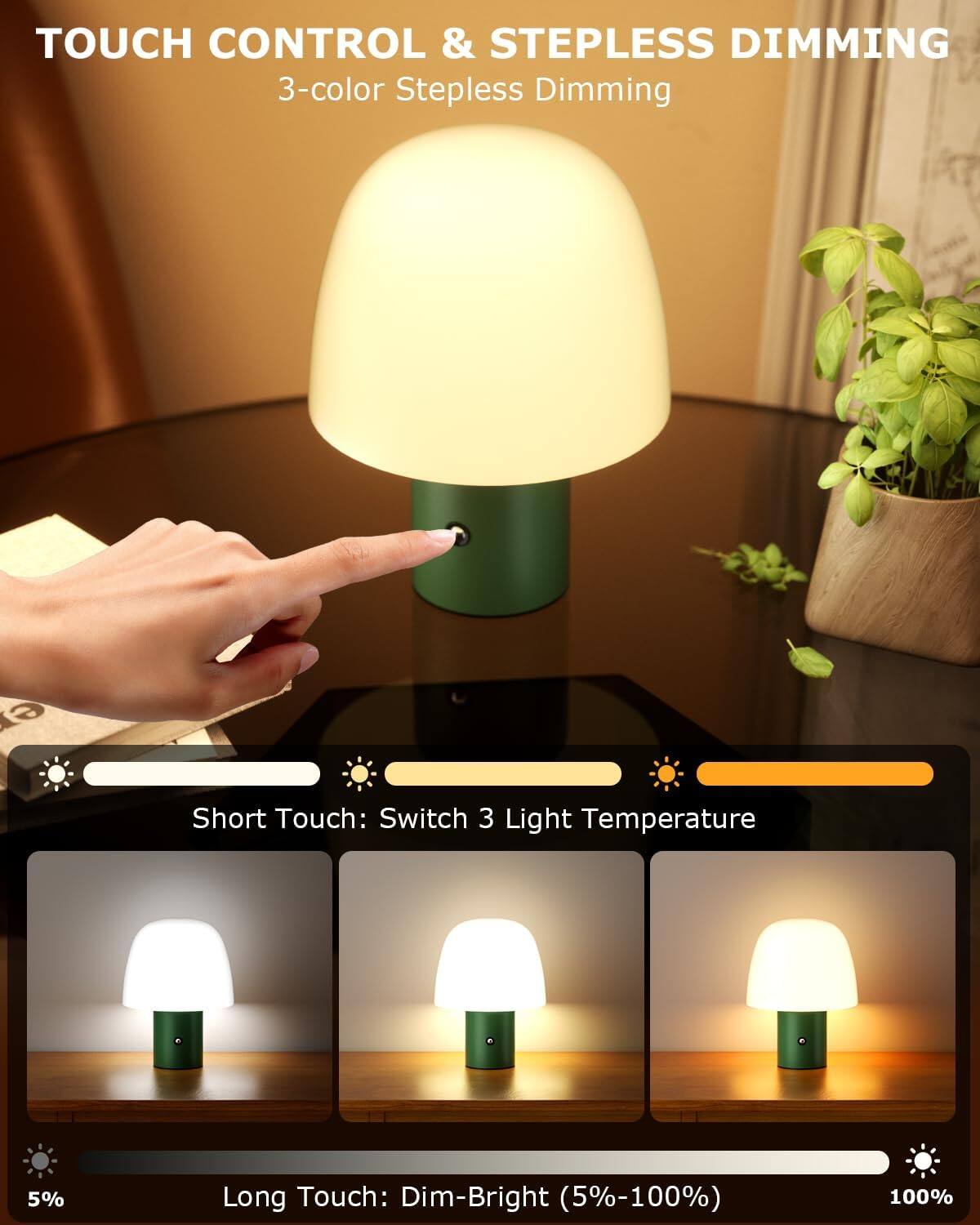 Stamp n Camp Portable LED Table Lamp Cordless Desk Lamp Rechargeable 3 ...