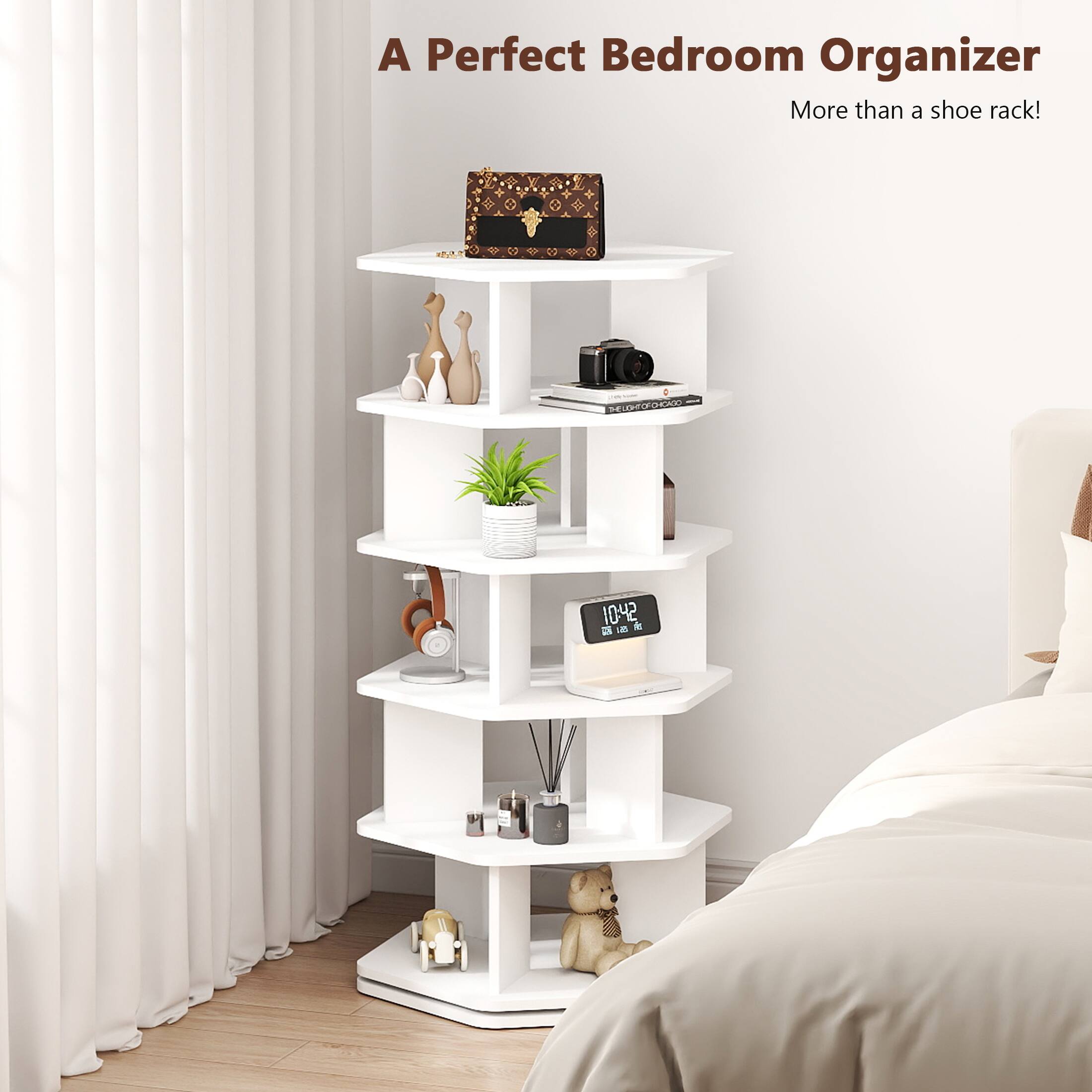 Skyzoo 360° Rotating Shoe Rack 5 Tier Hexagon Spinning Shoe Organizer ...