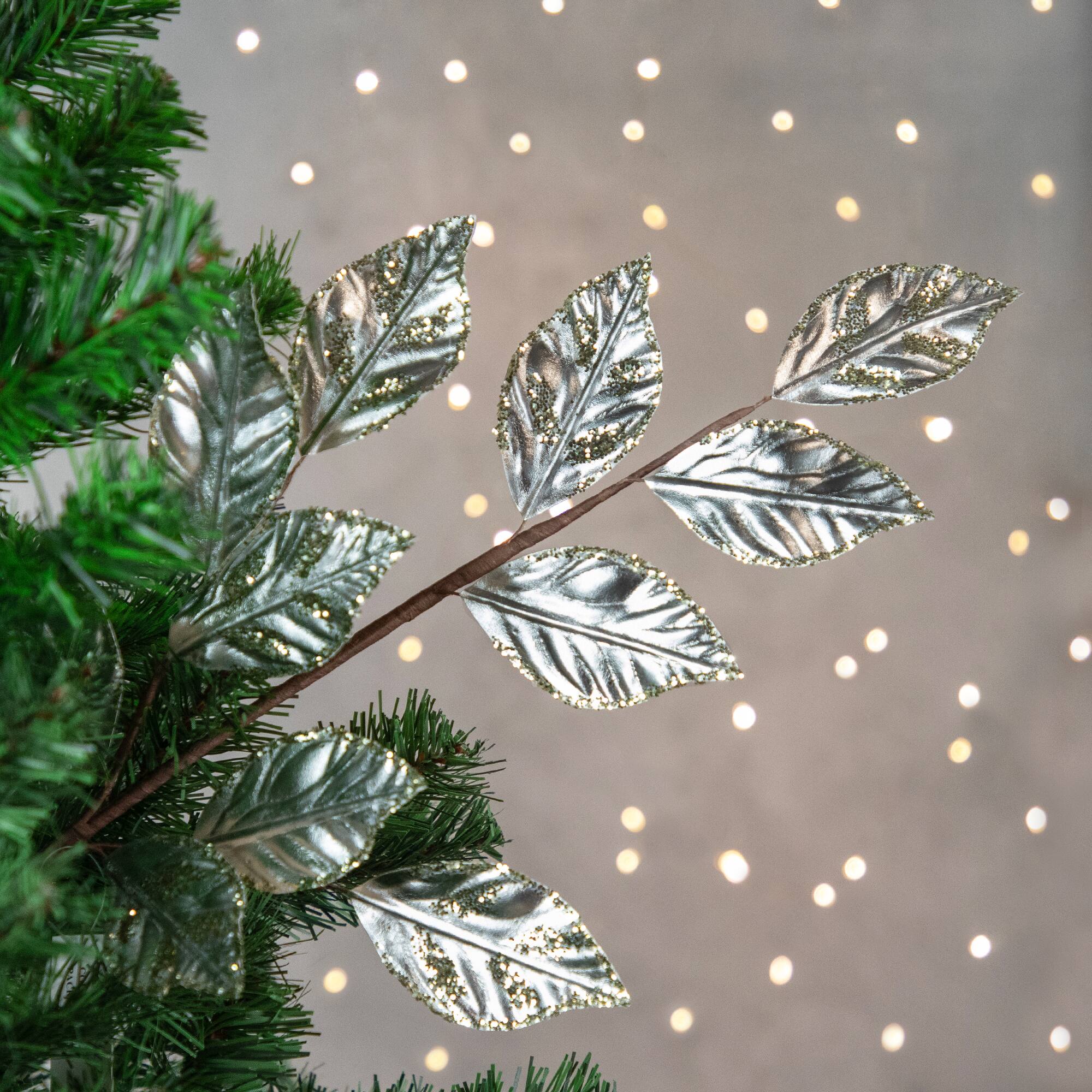 Northlight 25" Glittered Platinum Leaves Christmas Spray Silver 35691035 - Best Buy