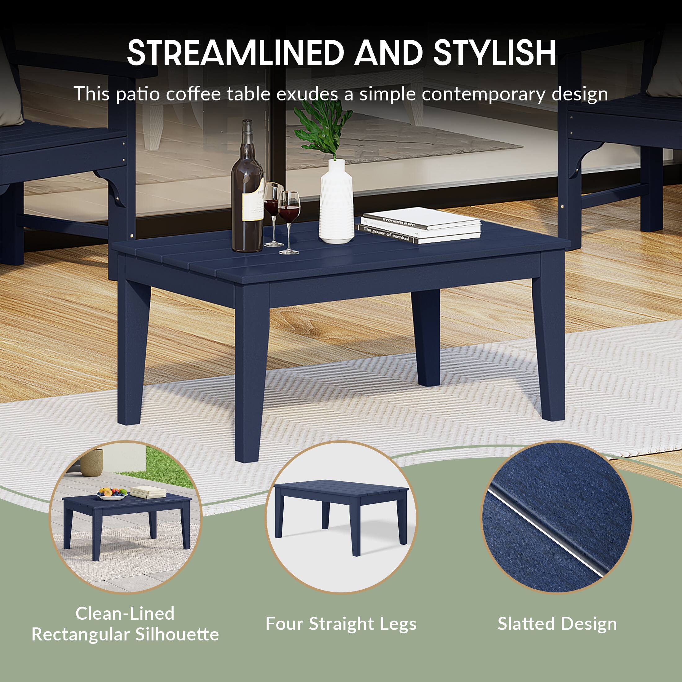 WestinTrends Malibu Low Outdoor HDPE Patio Rectangle Coffee Table Navy ...
