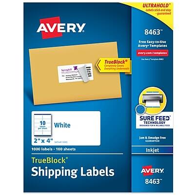 Avery TrueBlock Inkjet Shipping Labels, 2" x 4", 1,000 Labels/Box Matte ...