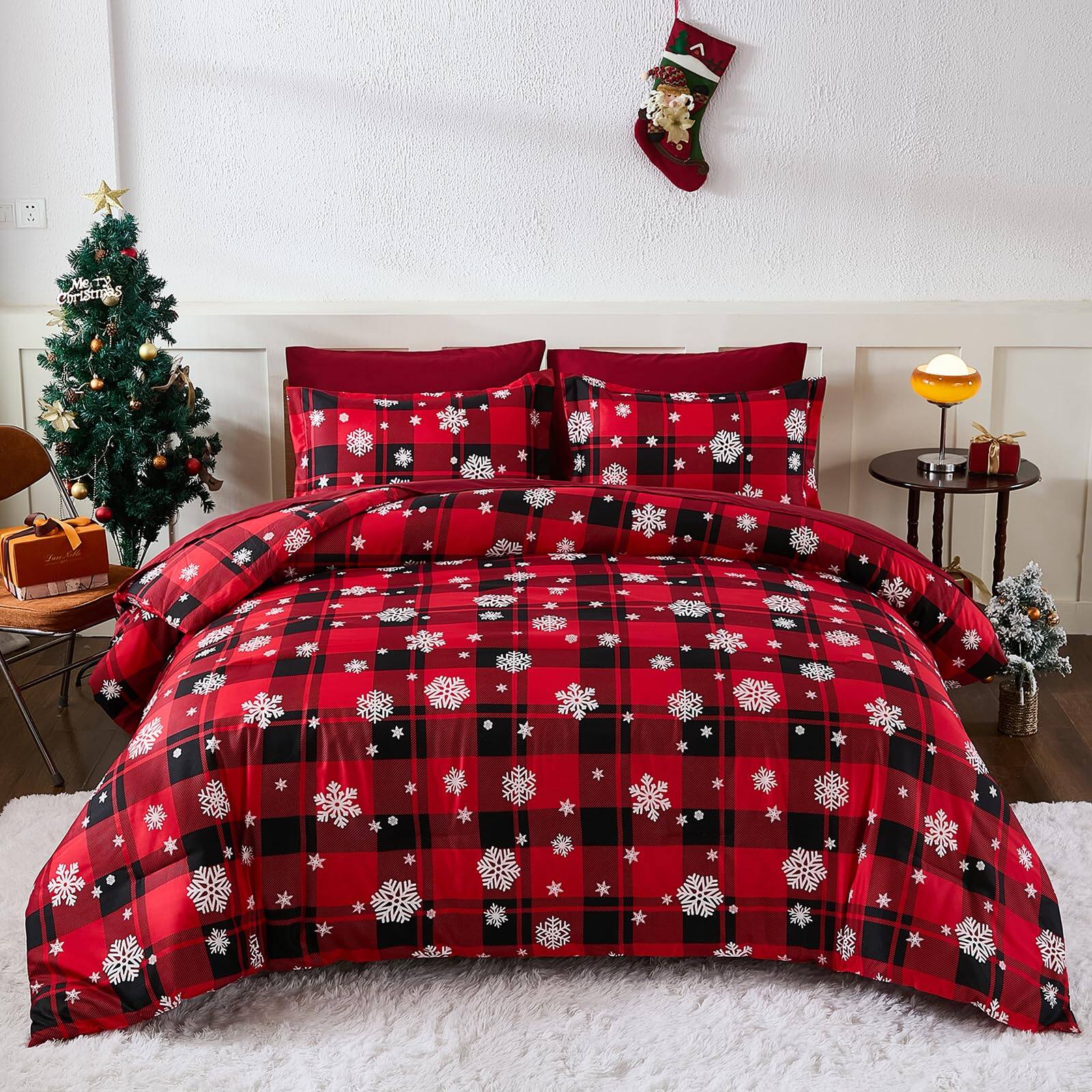 Paradigms Interiors Christmas Bedding Set Comforter Size 7 Piece Plaid ...