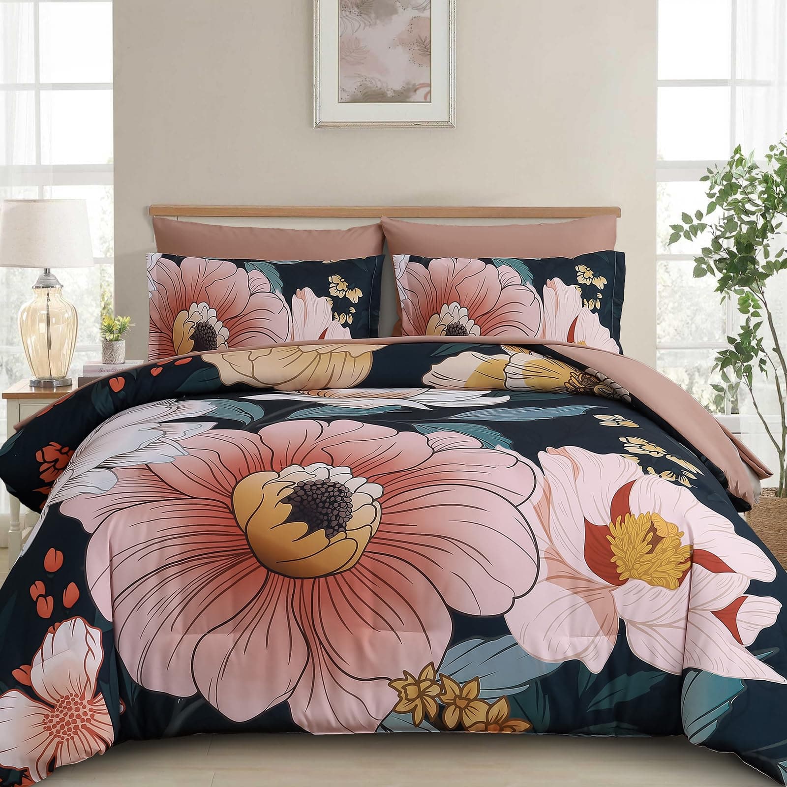 Paradigms Interiors - Floral Comforter Set Size 7 Pieces Bed In A Bag ...