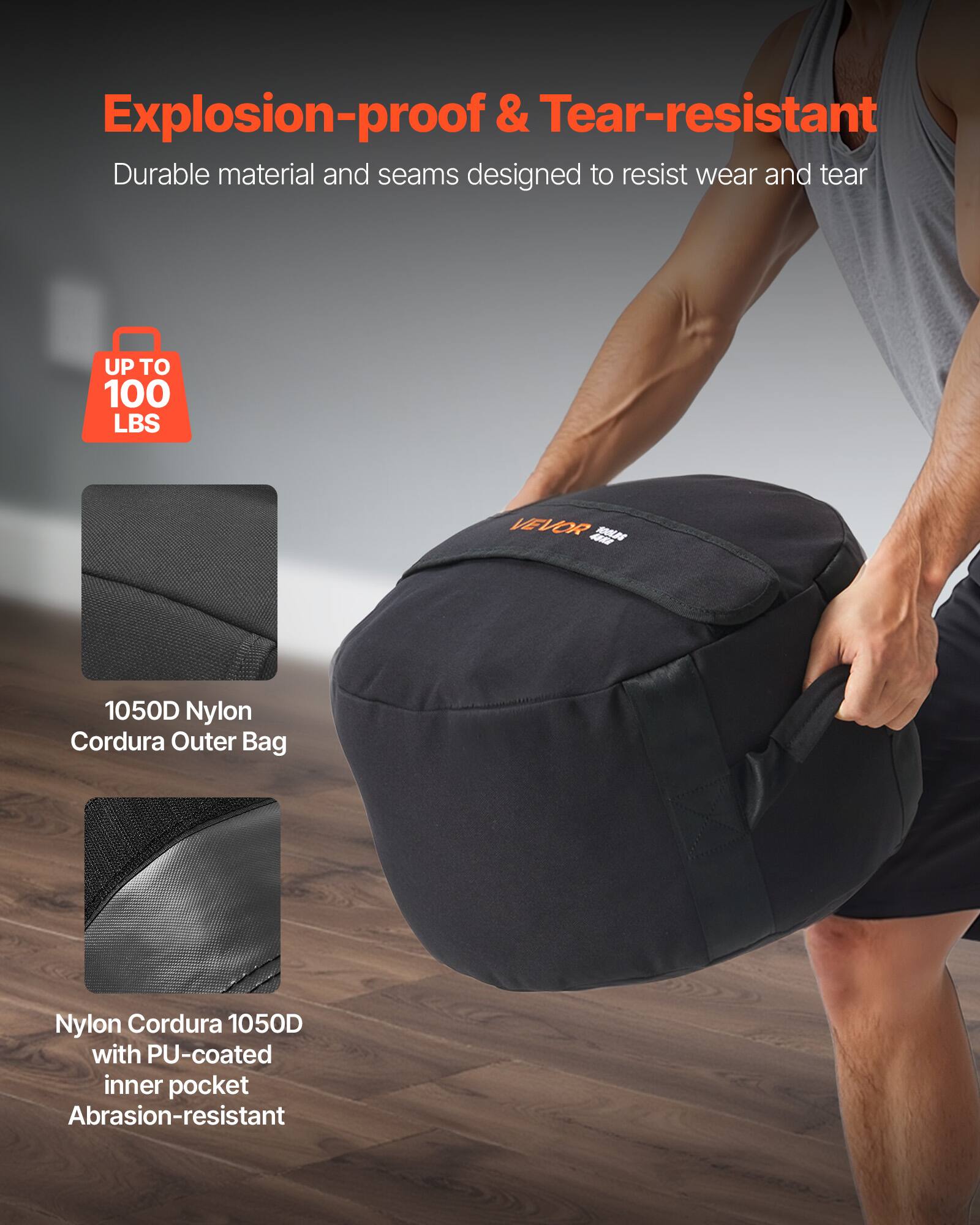 VEVOR Workout Sandbag, Heavy Duty Workout Power Bags with Handles, 100 ...